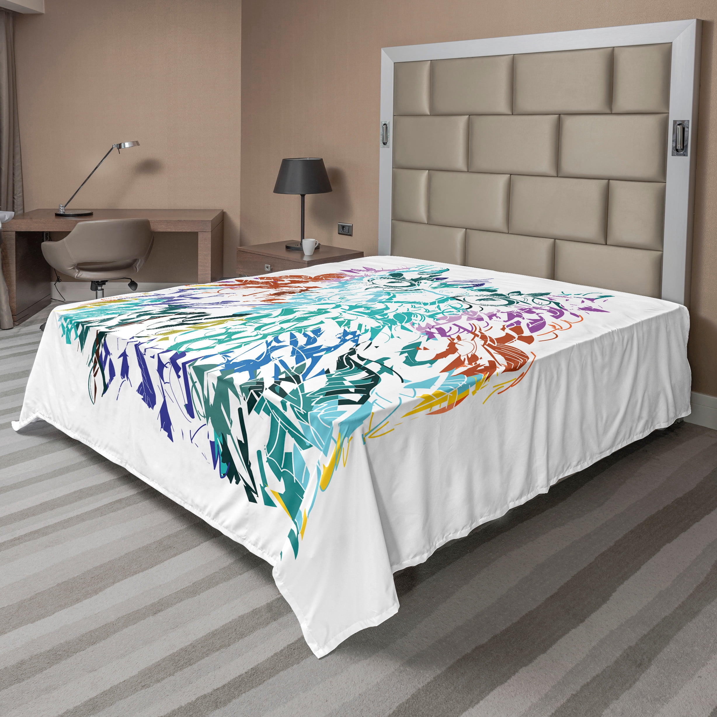 Ambesonne Colorful Flat Sheet, Feathers Eyes Vision, King Size ...