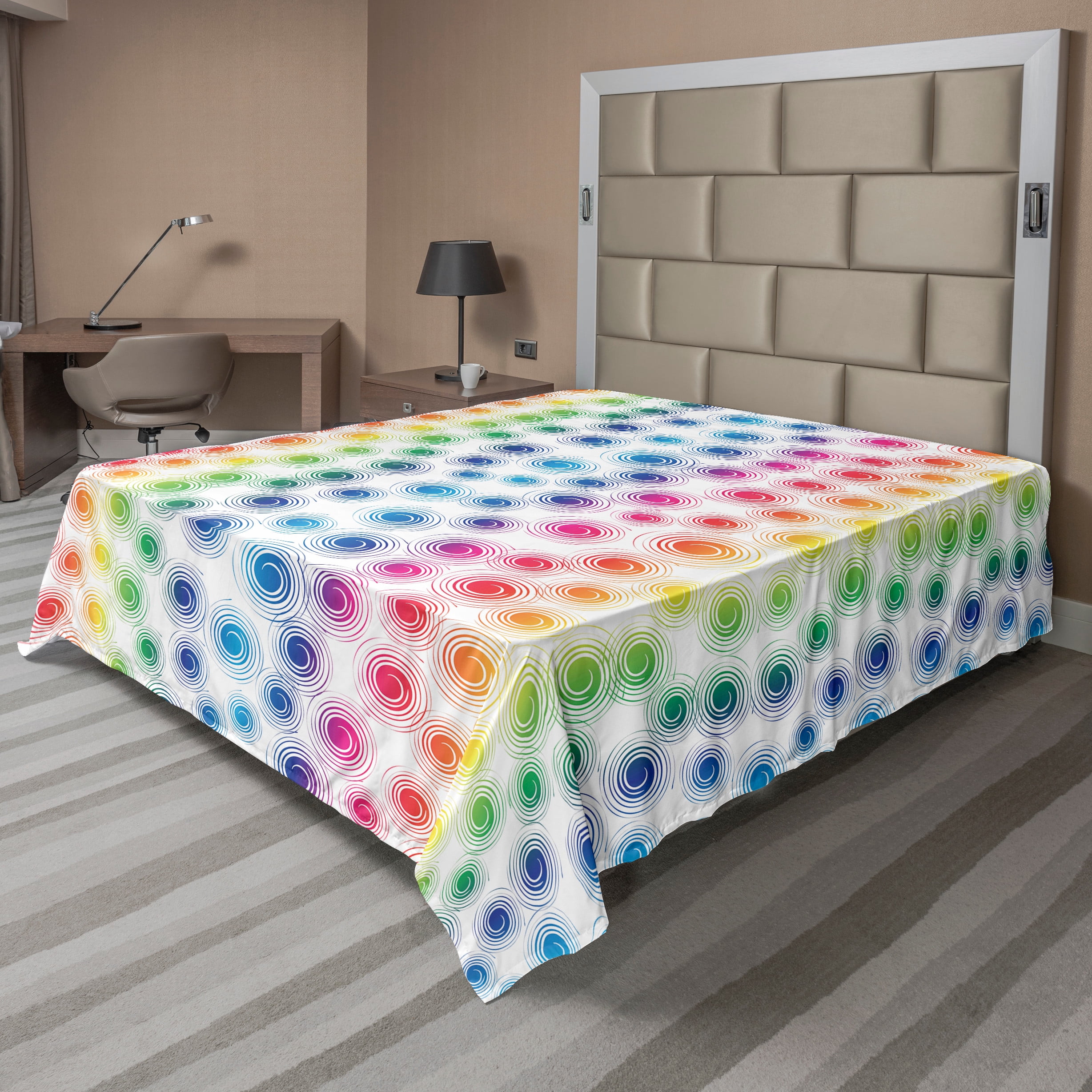 Ambesonne Colorful Flat Sheet, Funky Geometric Retro, California King ...