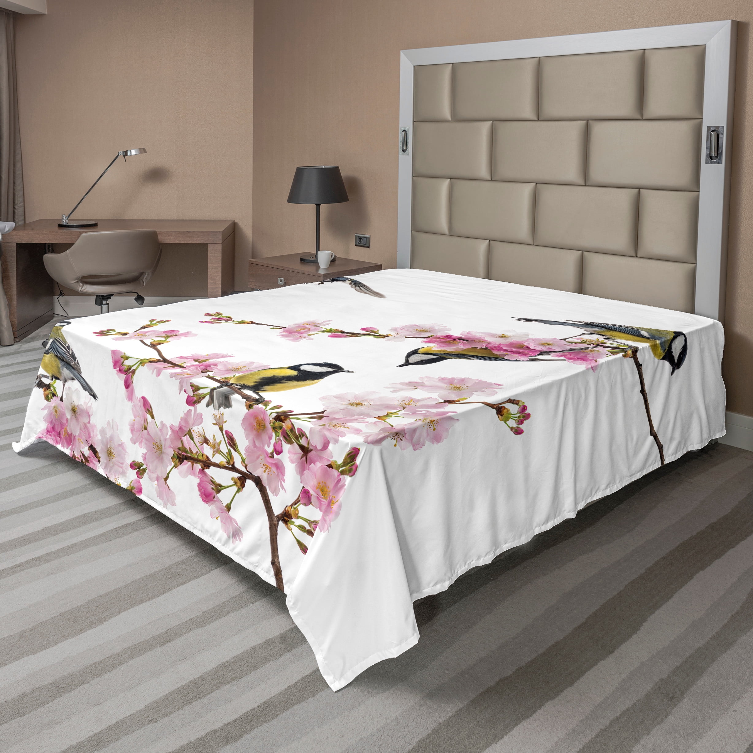 Ambesonne Colorful Flat Sheet, Hummingbirds on Branches, Queen Size ...