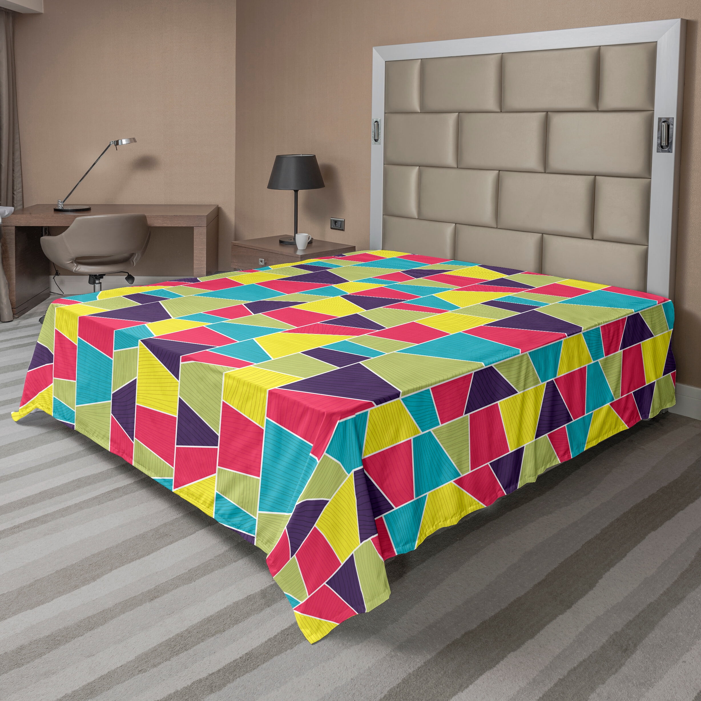 Ambesonne Colorful Flat Sheet, Mosaic Trapezoid Art, King Size ...