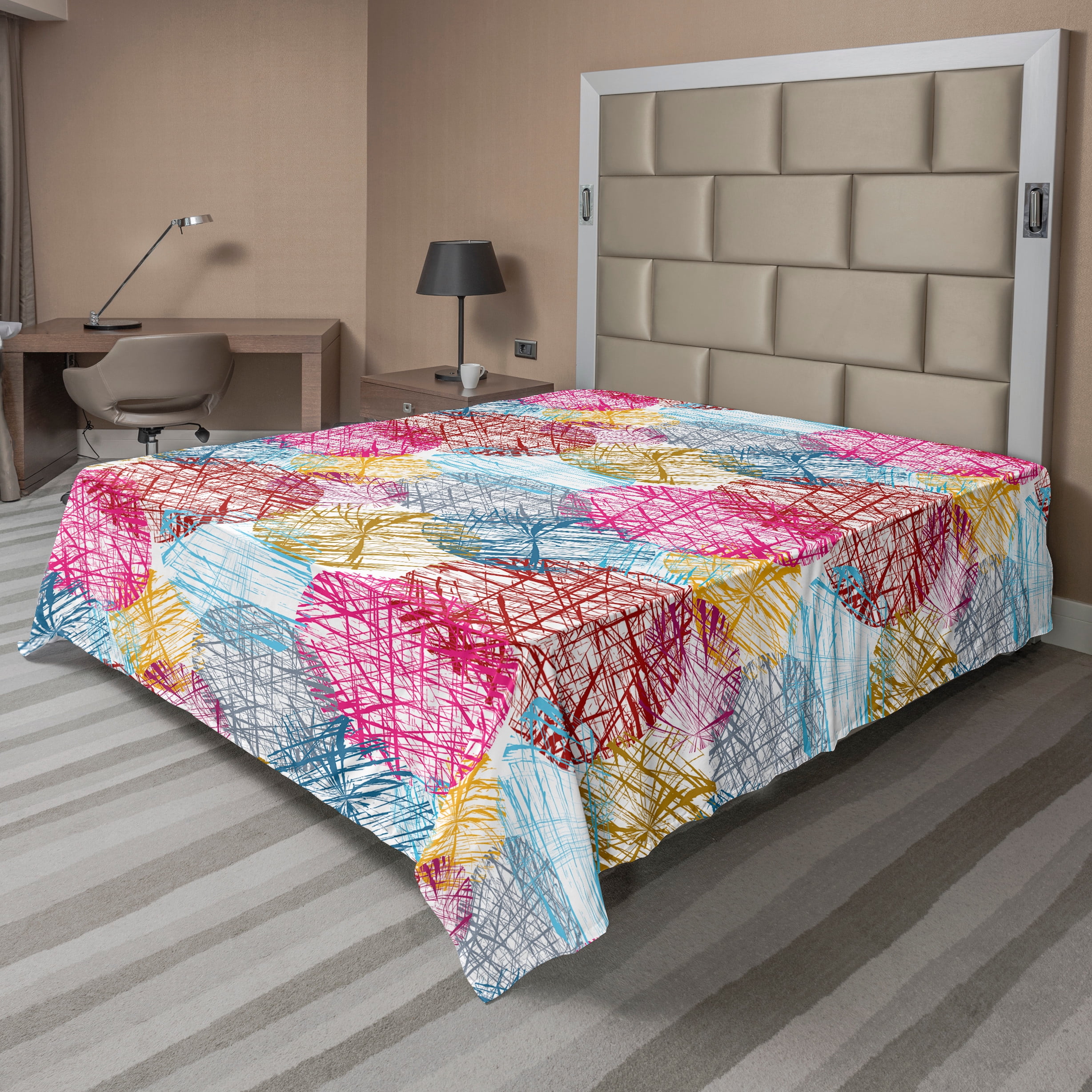 Ambesonne Colorful Flat Sheet, Scribbled Circles Motifs, King Size ...