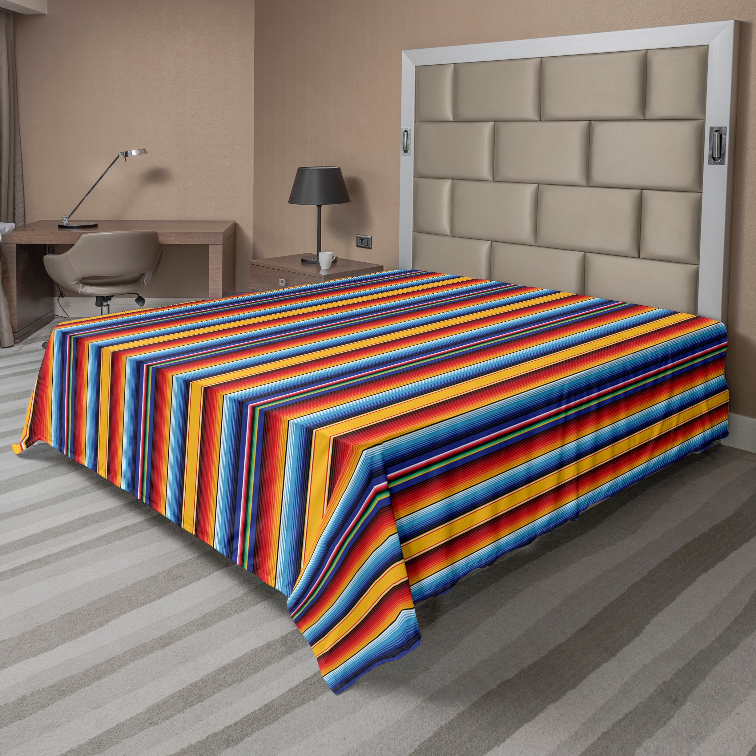 Ambesonne Colorful Flat Sheet, Vertical Festival Stripes, Queen Size ...