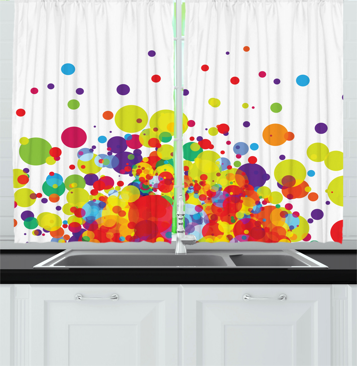 Ambesonne Colorful Kitchen Curtains, Abstract Circle Rounds, 55"x39 ...