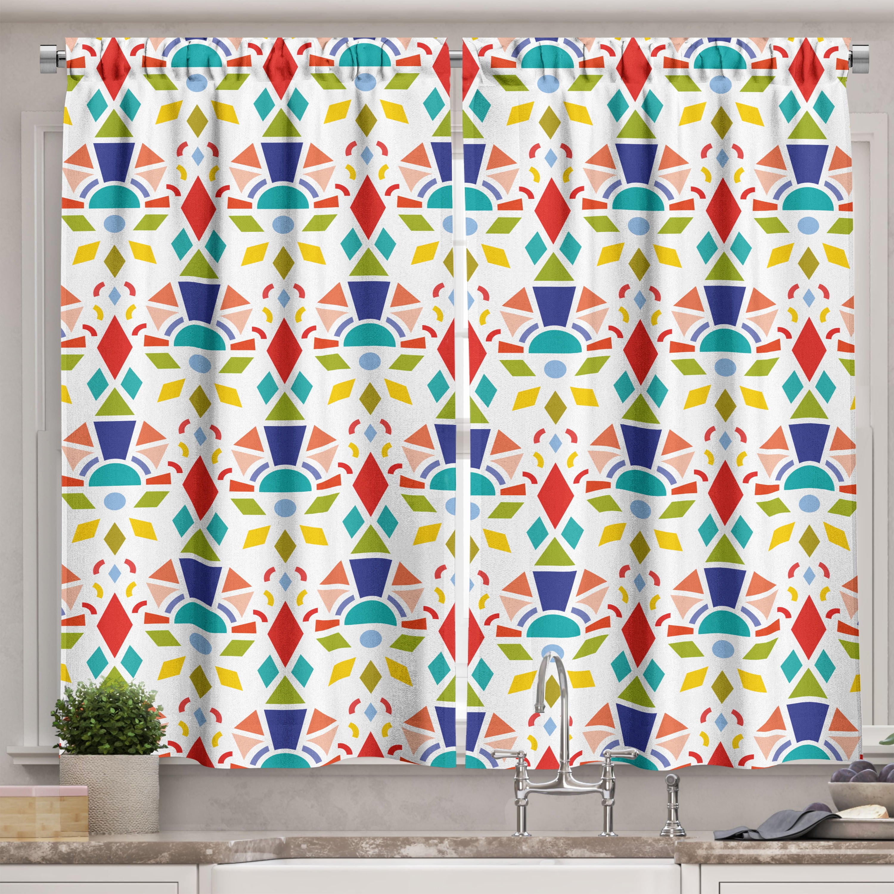Ambesonne Colorful Kitchen Curtains, Abstract Shapes Design, 55"x39 ...