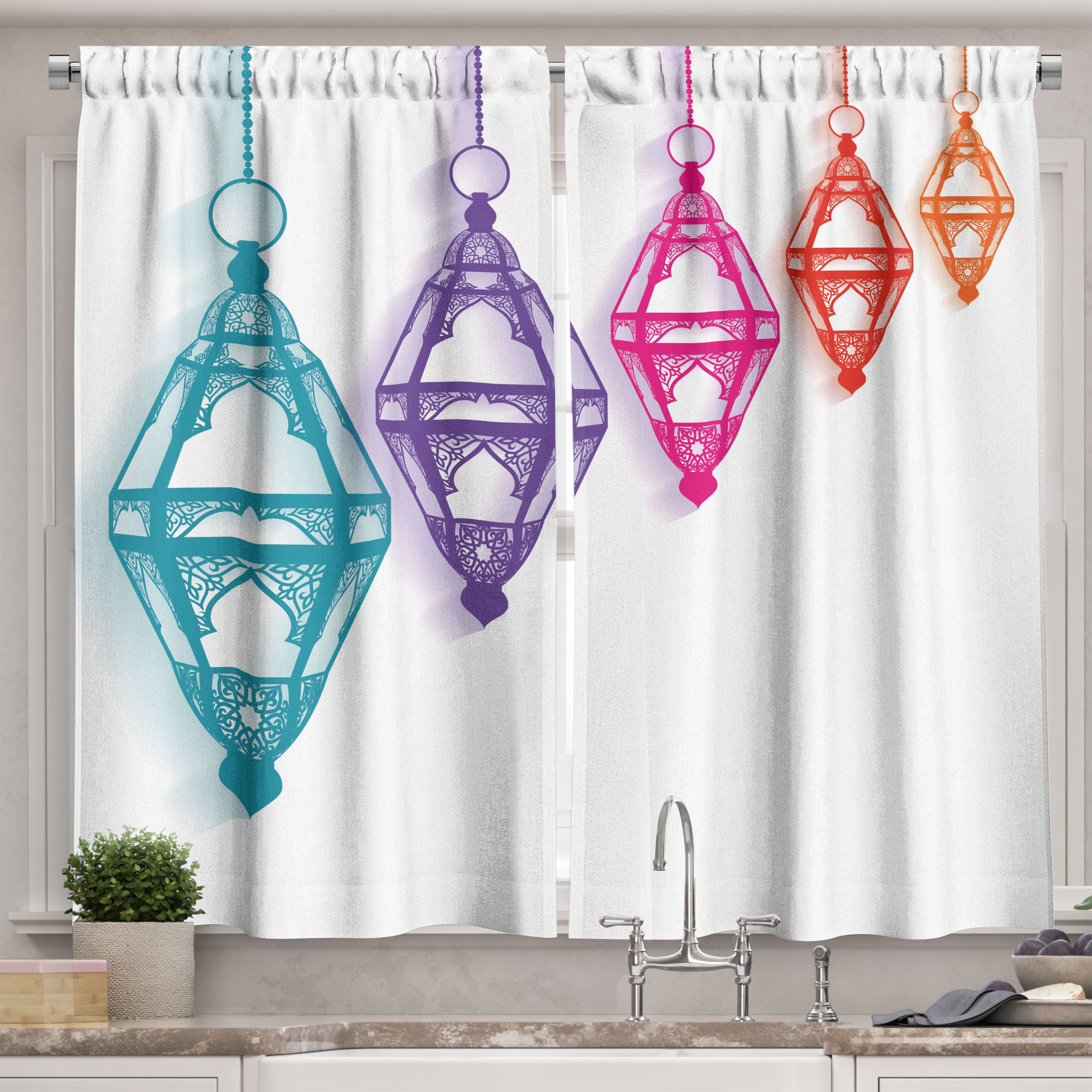 Ambesonne Colorful Kitchen Curtains, Festivity Celebration Fun, 55"x39 ...