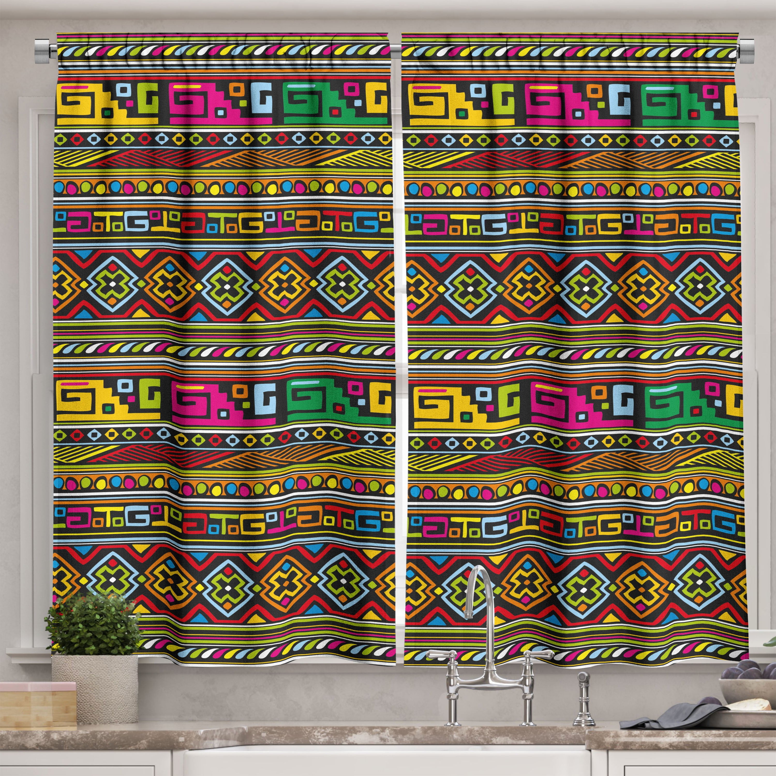 Ambesonne Colorful Kitchen Curtains, Geometric Modern Tones, 55"x39 ...