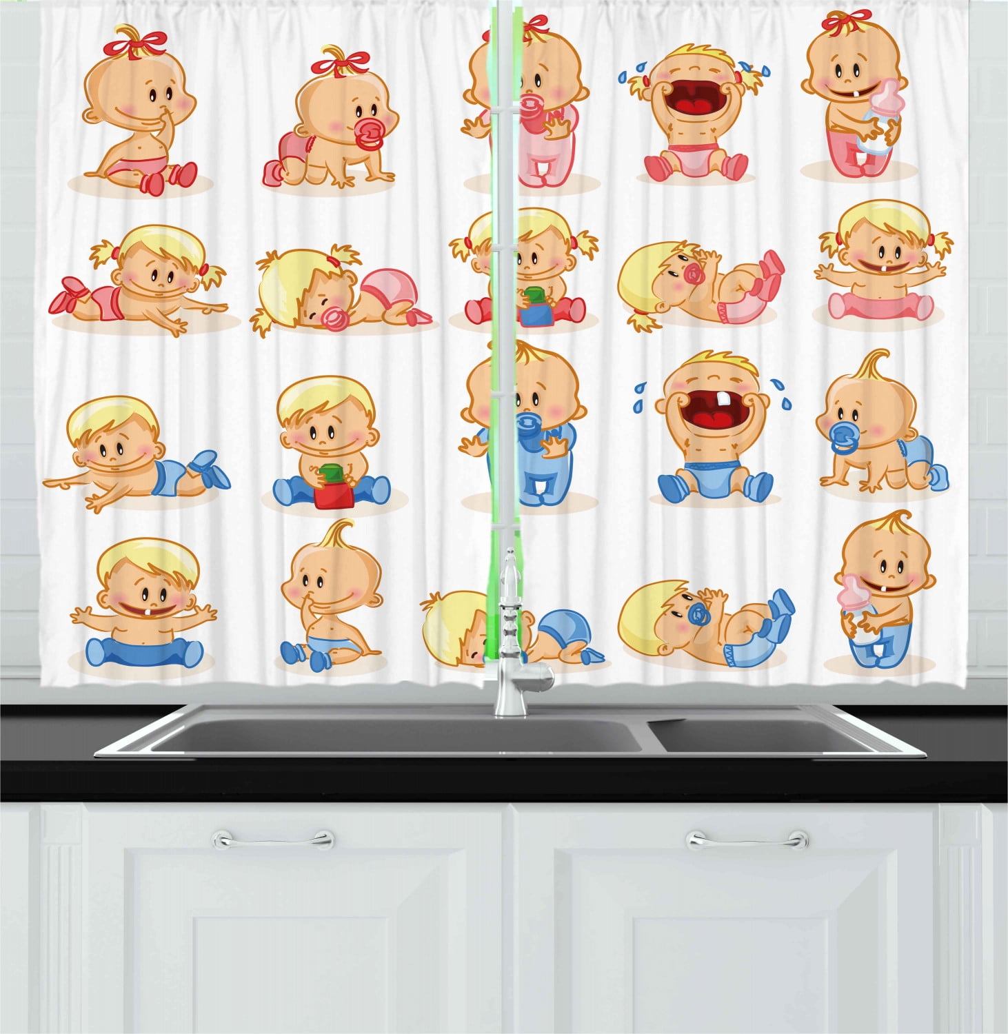 Ambesonne Colorful Kitchen Curtains, Gestures, 55"x39", Multicolor ...