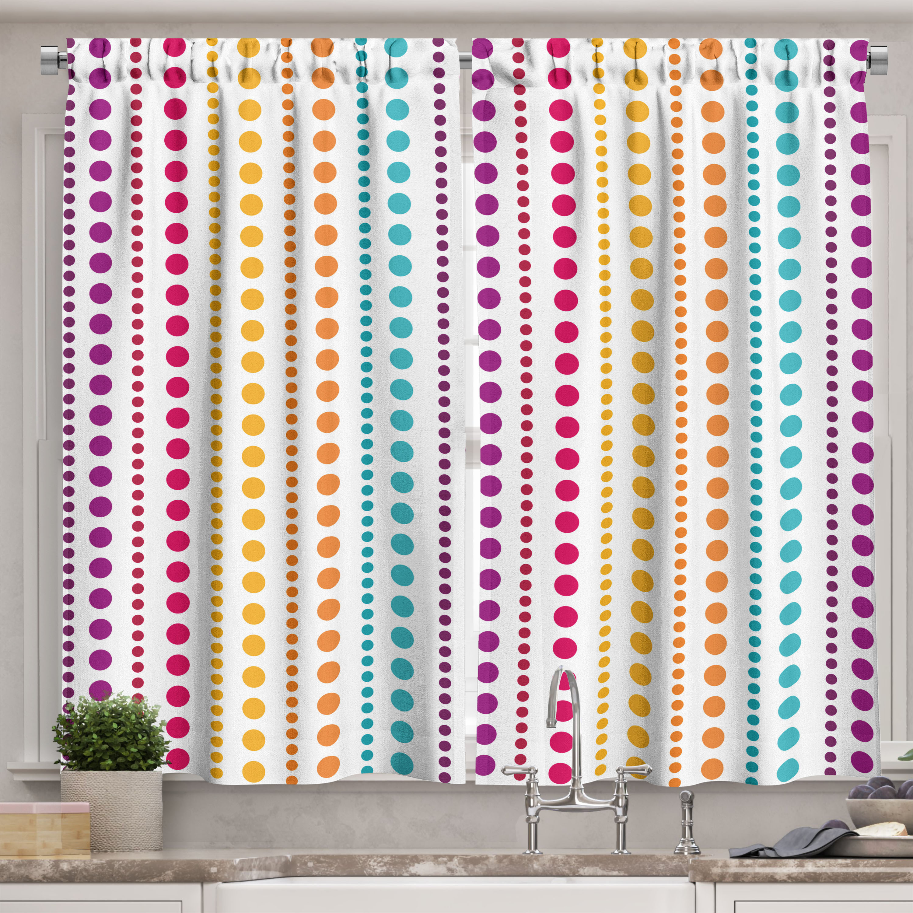 Ambesonne Colorful Kitchen Curtains, Half Toned Polka Dots, 55"x39 ...