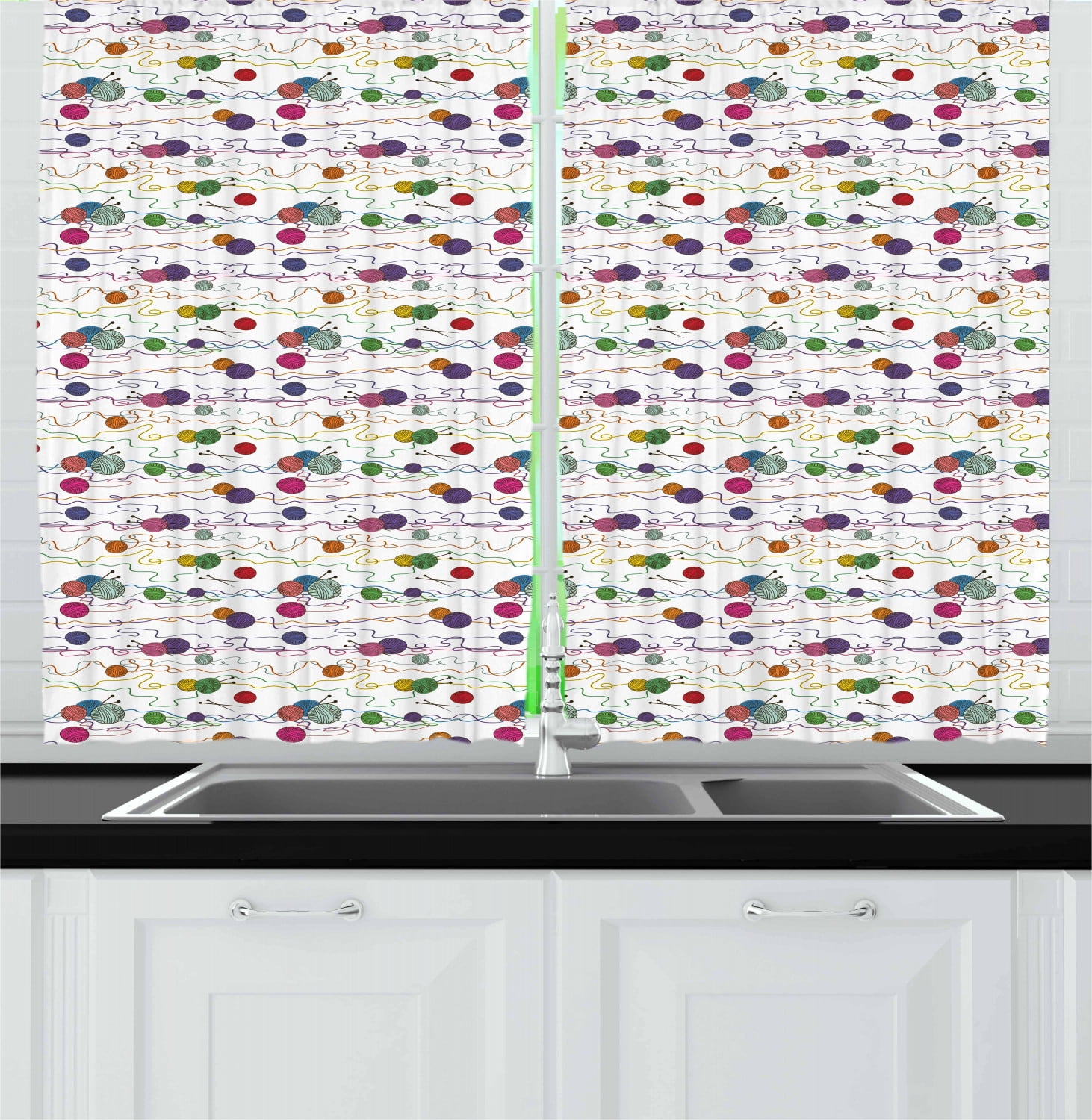 Ambesonne Colorful Kitchen Curtains, Hobby Themed Balls, 55"x39 ...