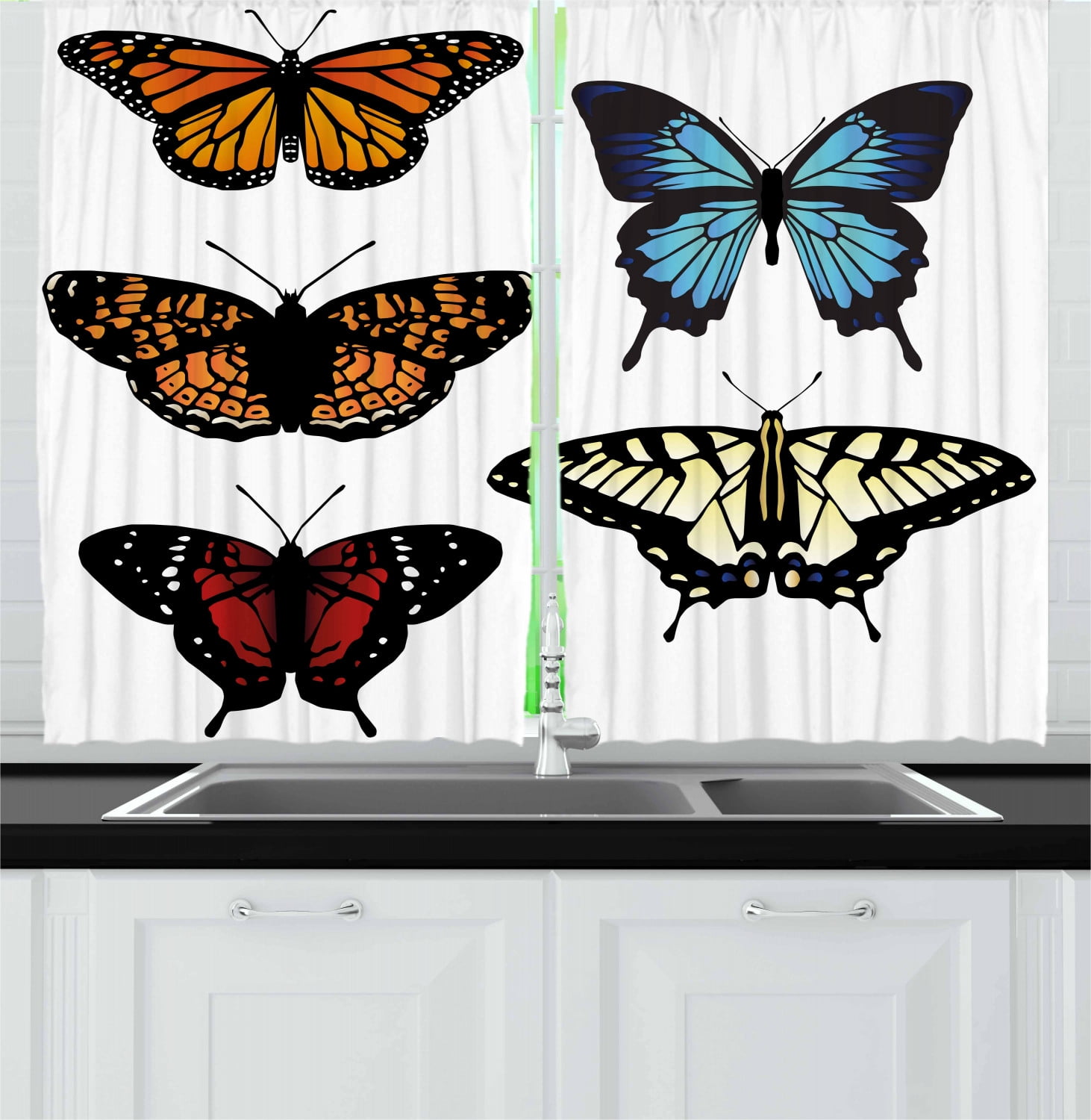 Ambesonne Colorful Kitchen Curtains, Monarch Wings Abstract, 55"x39 ...
