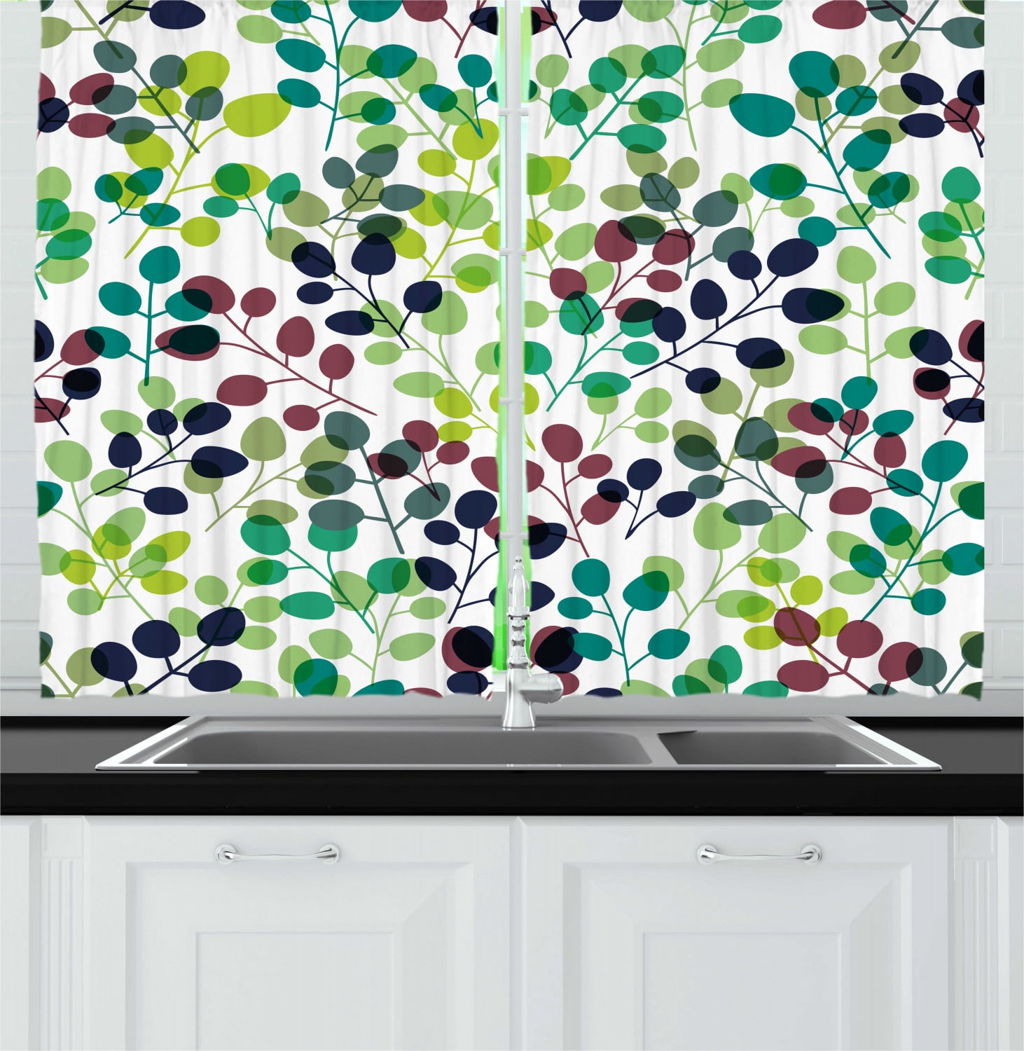 Ambesonne Colorful Kitchen Curtains, Seasons with Nature, 55"x39 ...