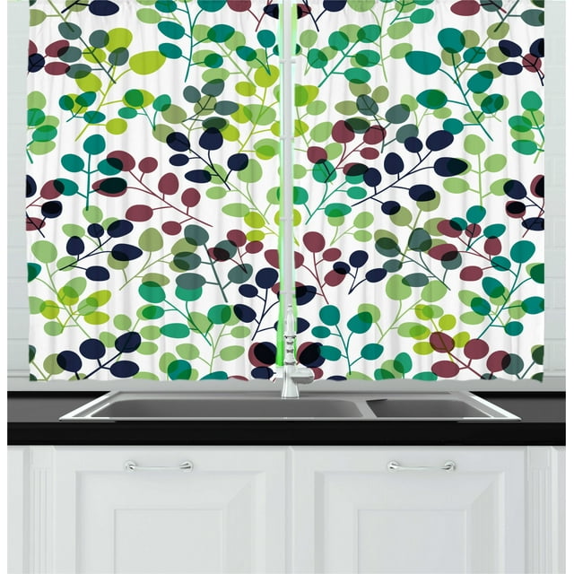 Ambesonne Colorful Kitchen Curtains, Seasons with Nature, 55"x39 ...