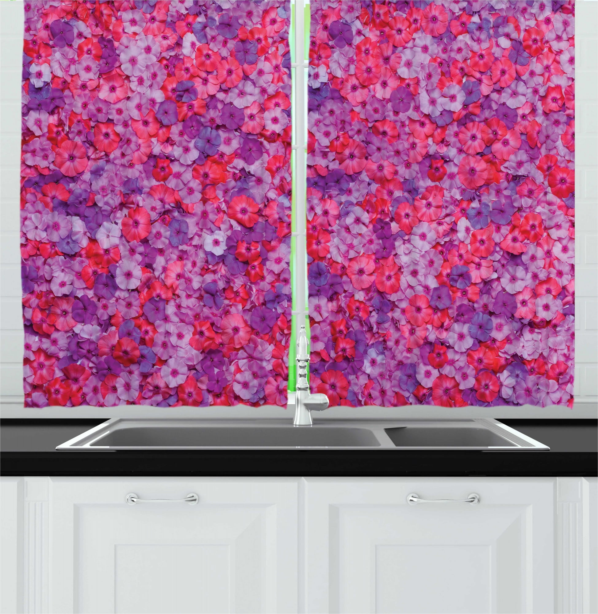 Ambesonne Colorful Kitchen Curtains, Spring Florets Flowers, 55"x45 ...