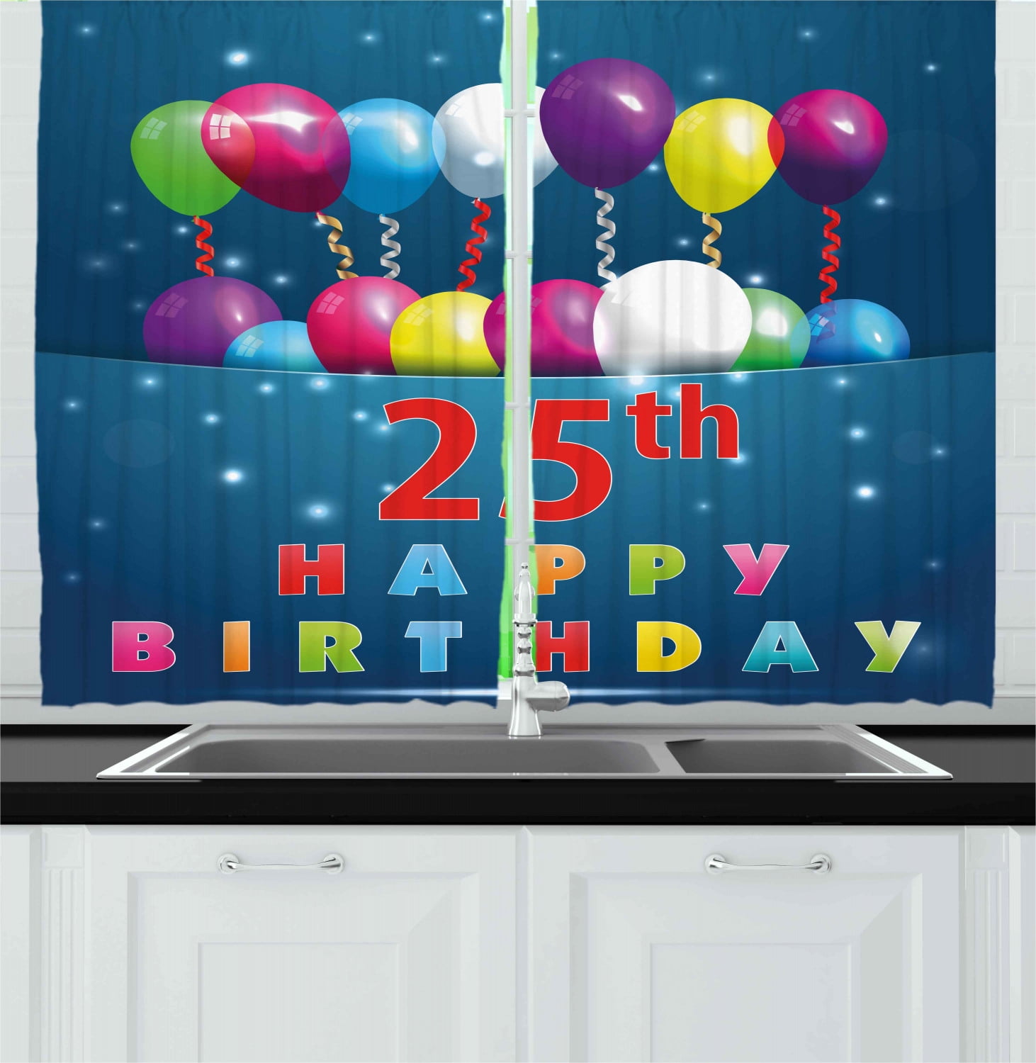 Ambesonne Colorful Kitchen Curtains, Swirled Ribbons 25, 55"x39 ...