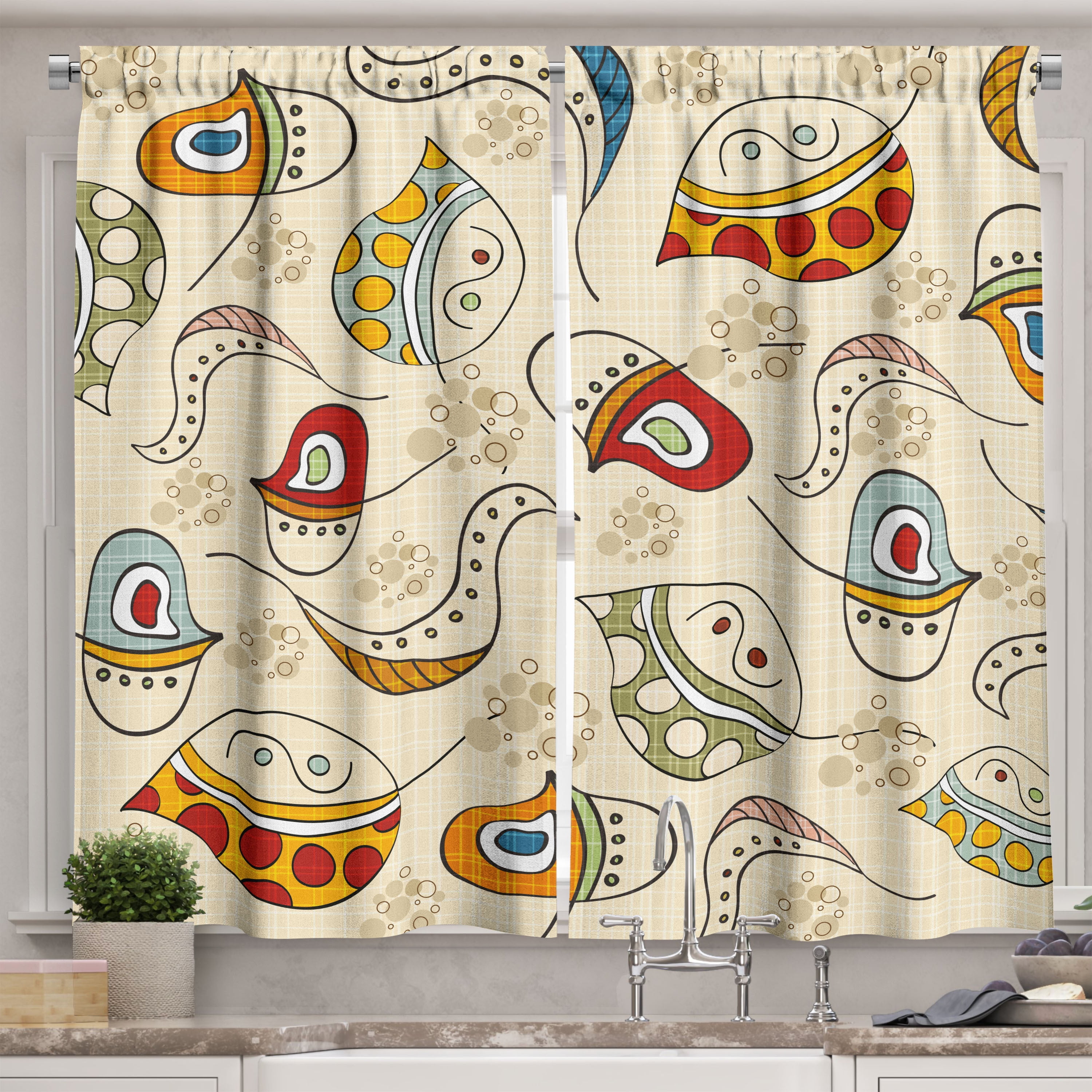 Ambesonne Colorful Kitchen Curtains, Trippy Leaf, 55"x39", Multicolor ...