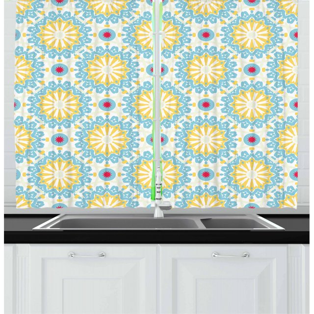 Ambesonne Colorful Kitchen Curtains, Vintage Floral Ethnic, 55"x39 ...