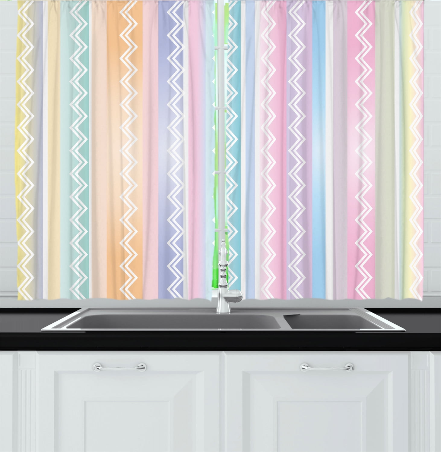 Ambesonne Colorful Kitchen Curtains, Zigzag Modern, 55"x39", Multicolor ...