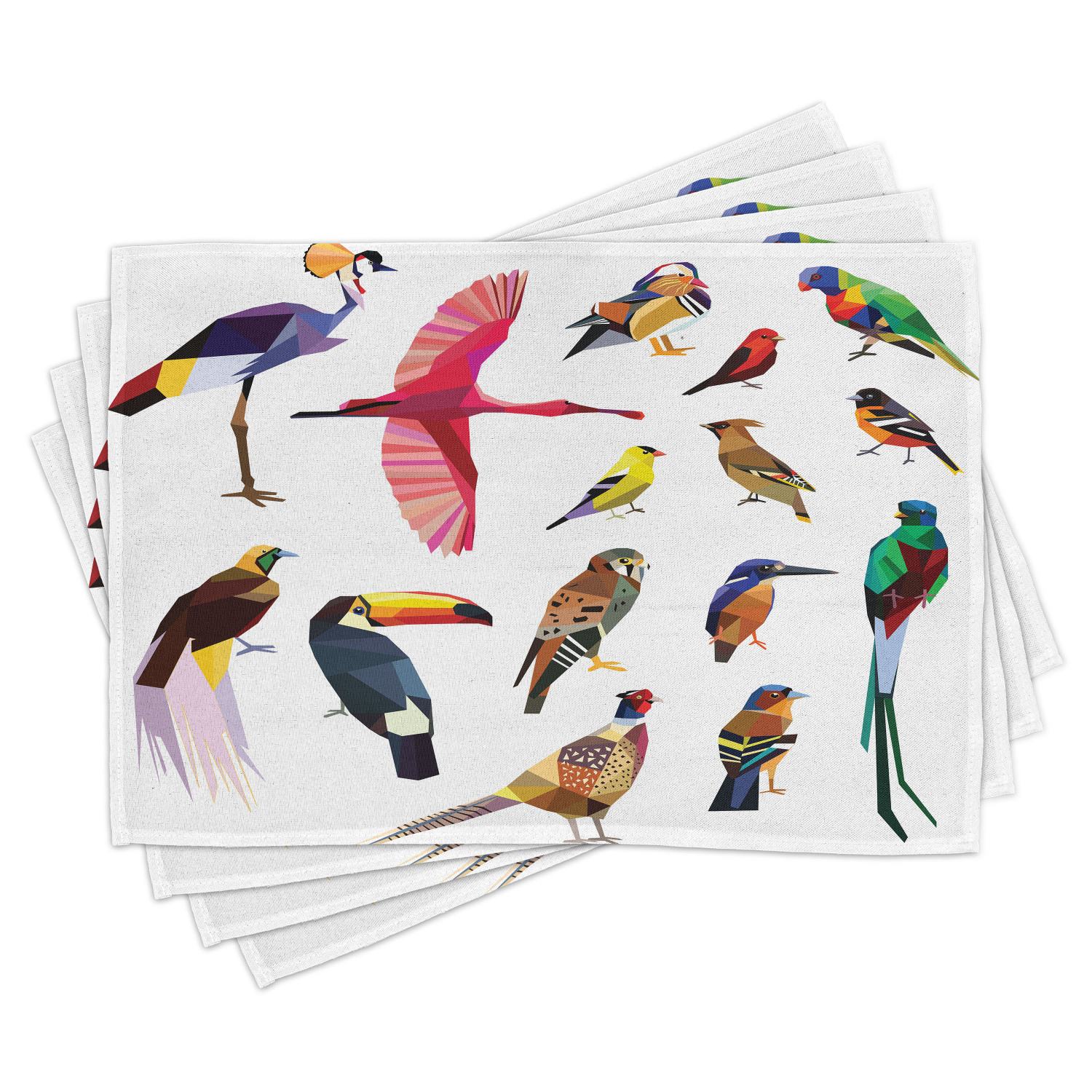 Ambesonne Colorful Place Mats Set of 4, Bird Set Poly Design, Standard ...