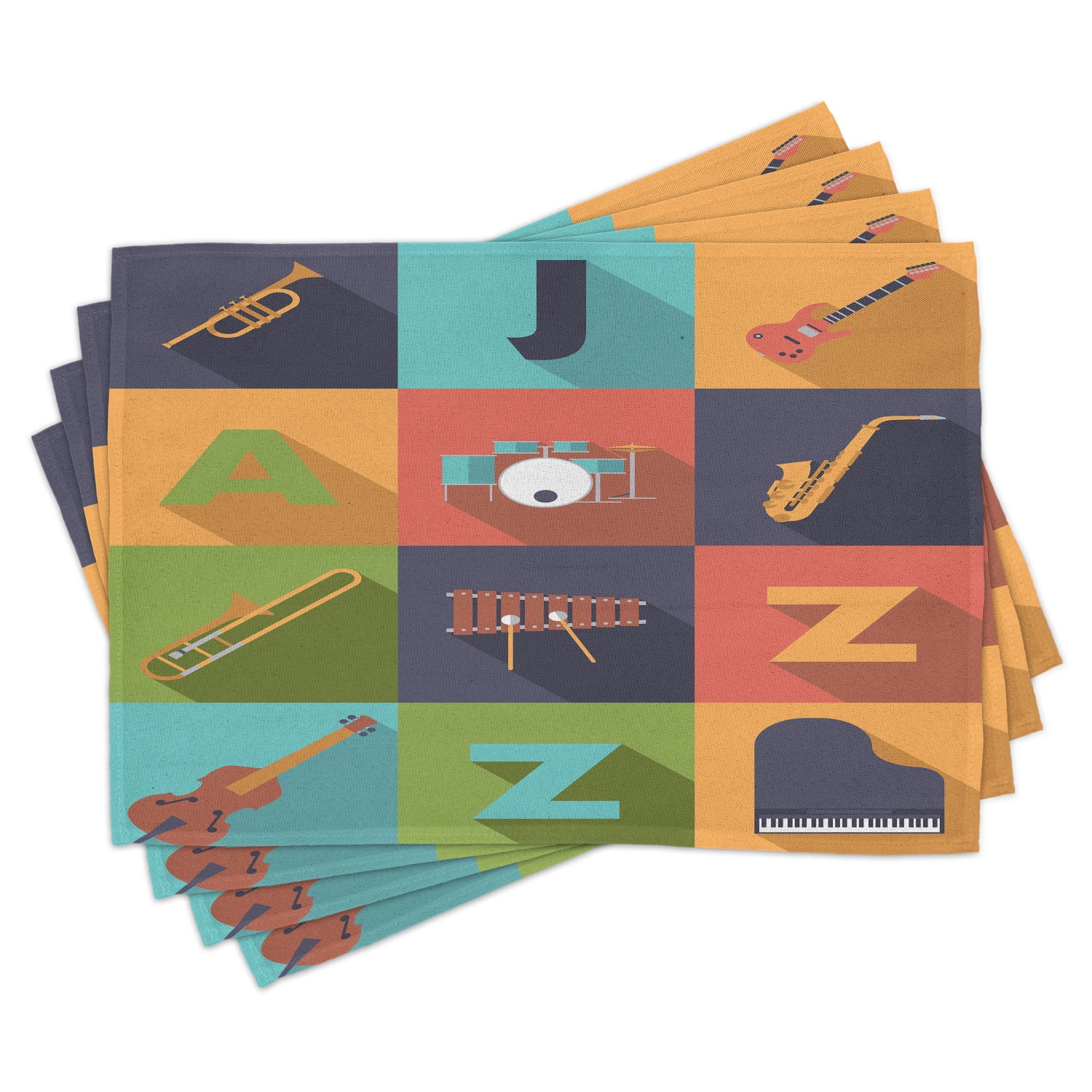 Ambesonne Colorful Place Mats Set of 4, Jazz Equipment Music, Standard ...