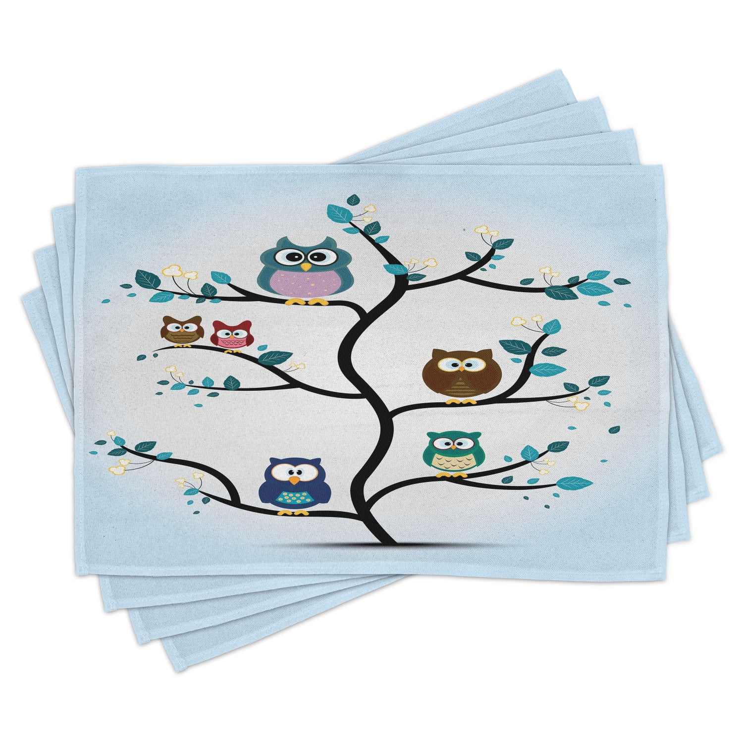 Ambesonne Colorful Place Mats Set of 4, Night Animal Owl Love, Standard ...