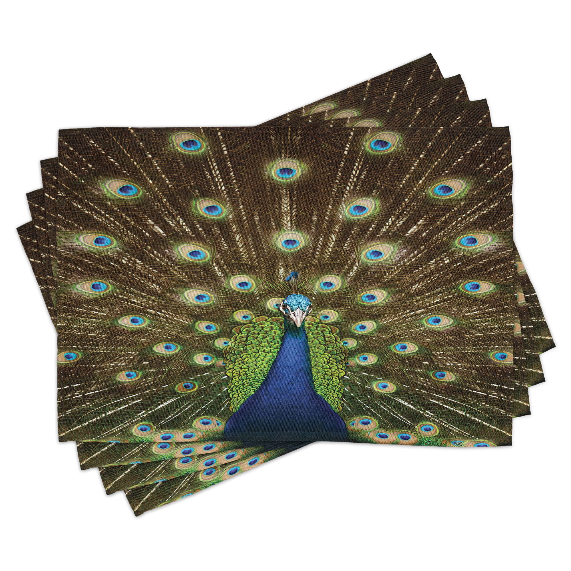 Ambesonne Colorful Place Mats Set of 4, Peacock with Feathers, Standard ...
