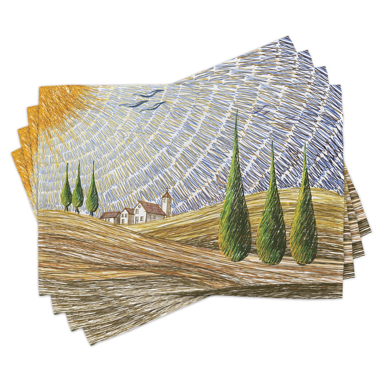 Ambesonne Colorful Place Mats Set of 4, Rural Fields Europe, Standard ...