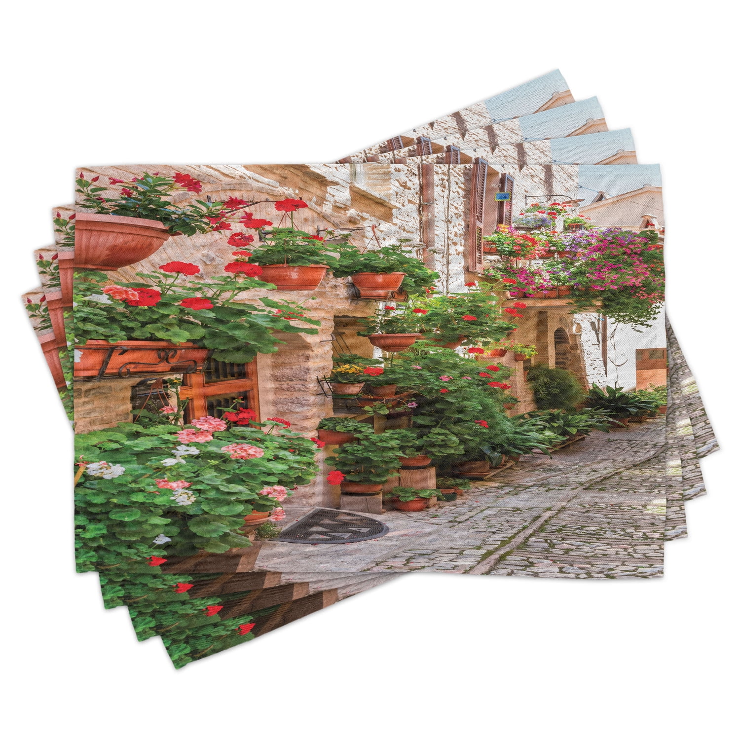 Ambesonne Colorful Place Mats Set of 4, Small Medieval Town, Standard ...