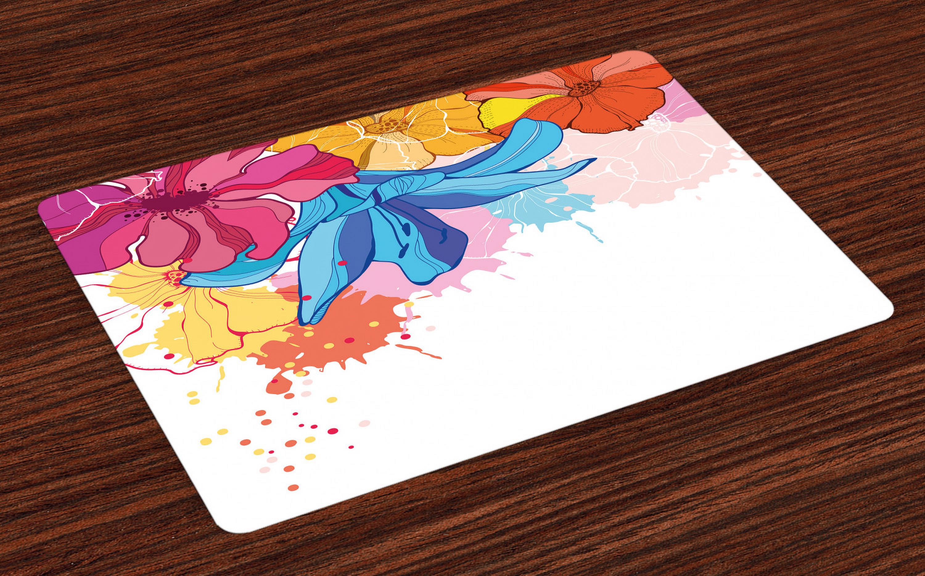 Ambesonne Colorful Place Mats Set of 4, Vibrant Flowers Bloom, Standard ...