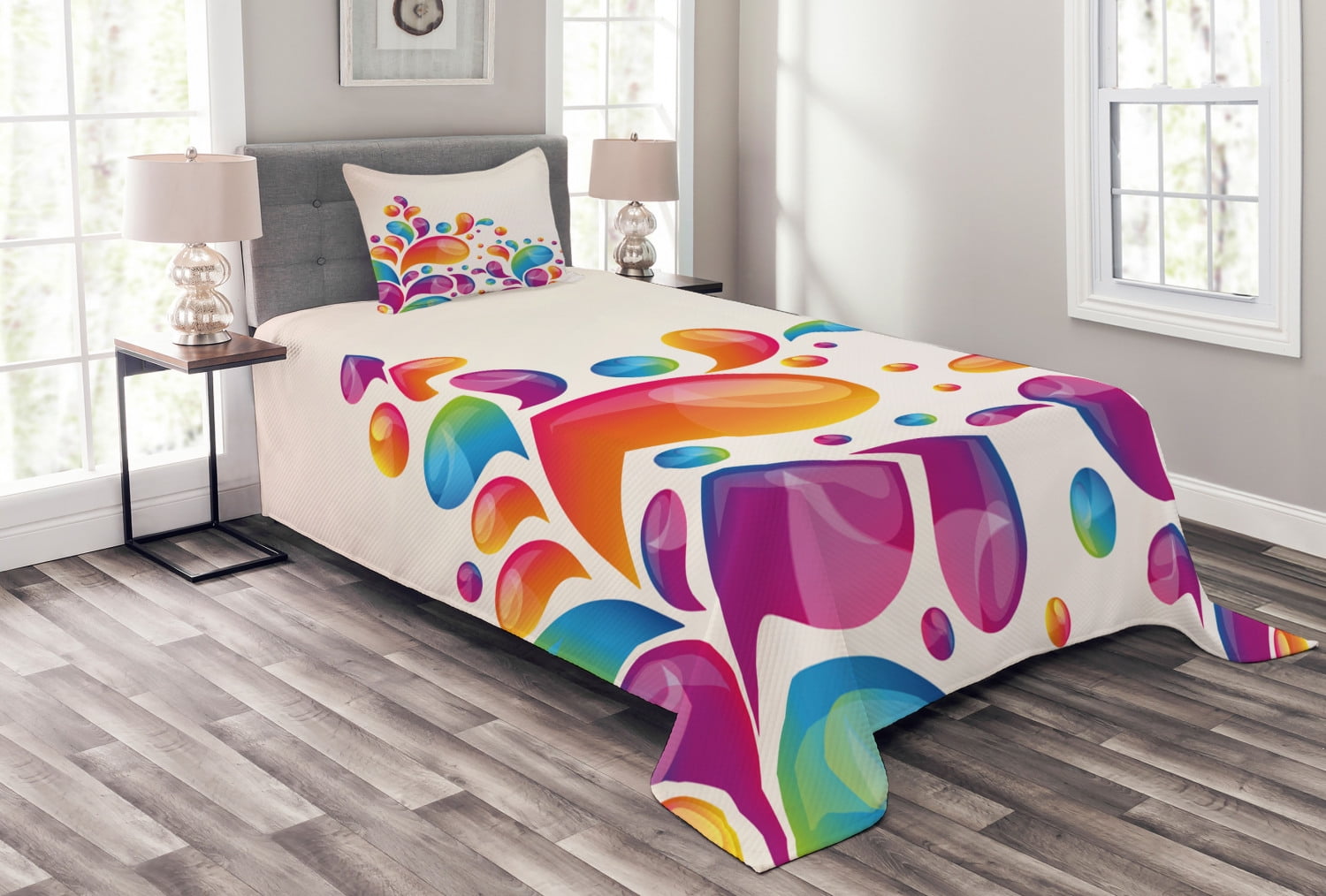 Ambesonne Colorful Quilted Bedspread Set 2 Pcs, Abstract Raindrops ...