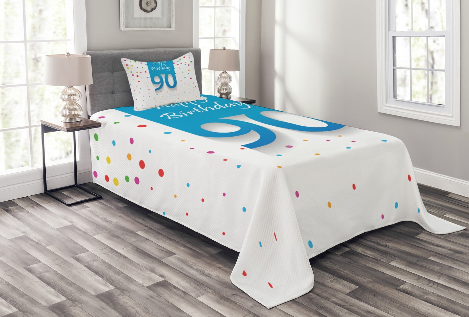 Ambesonne Colorful Quilted Bedspread Set 2 Pcs, Age 90 Polka Dots, Twin ...