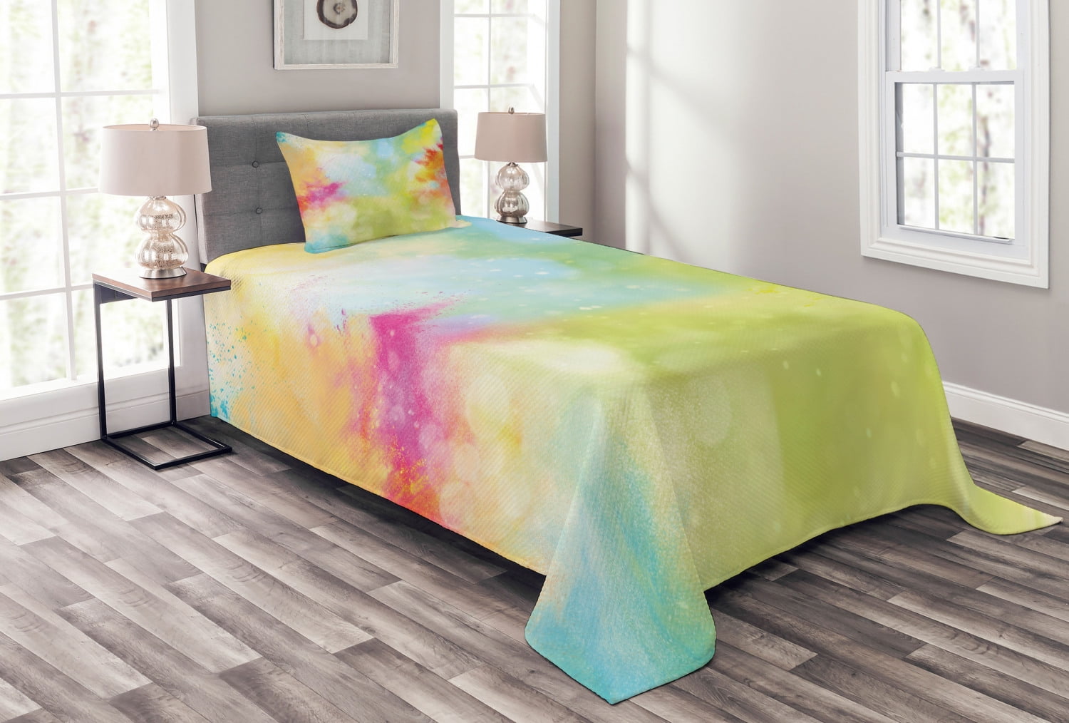 Ambesonne Colorful Quilted Bedspread Set 2 Pcs, Cloudy Milky Way Boho ...