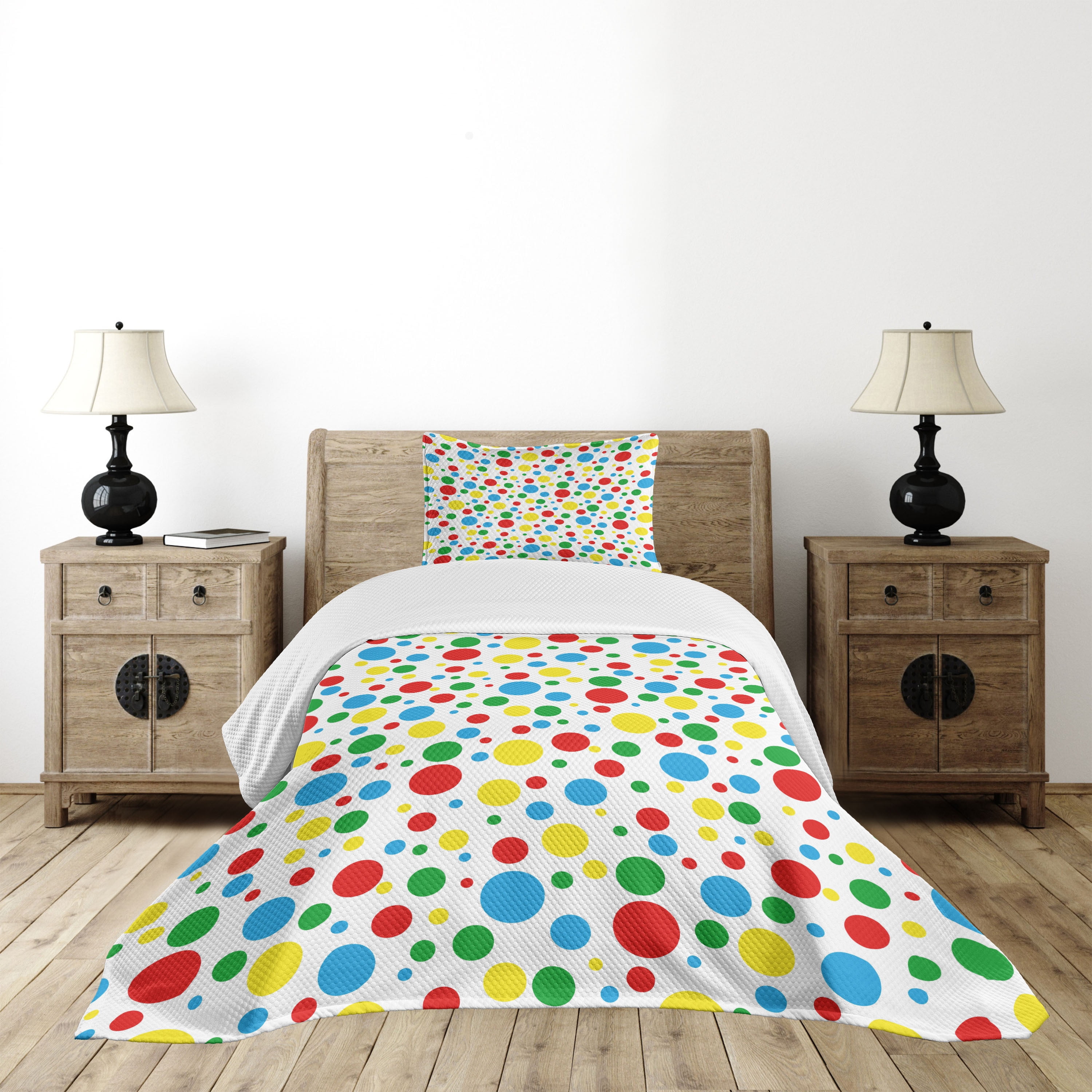 Ambesonne Colorful Quilted Bedspread Set 2 Pcs, Multicolored Polka Dots ...