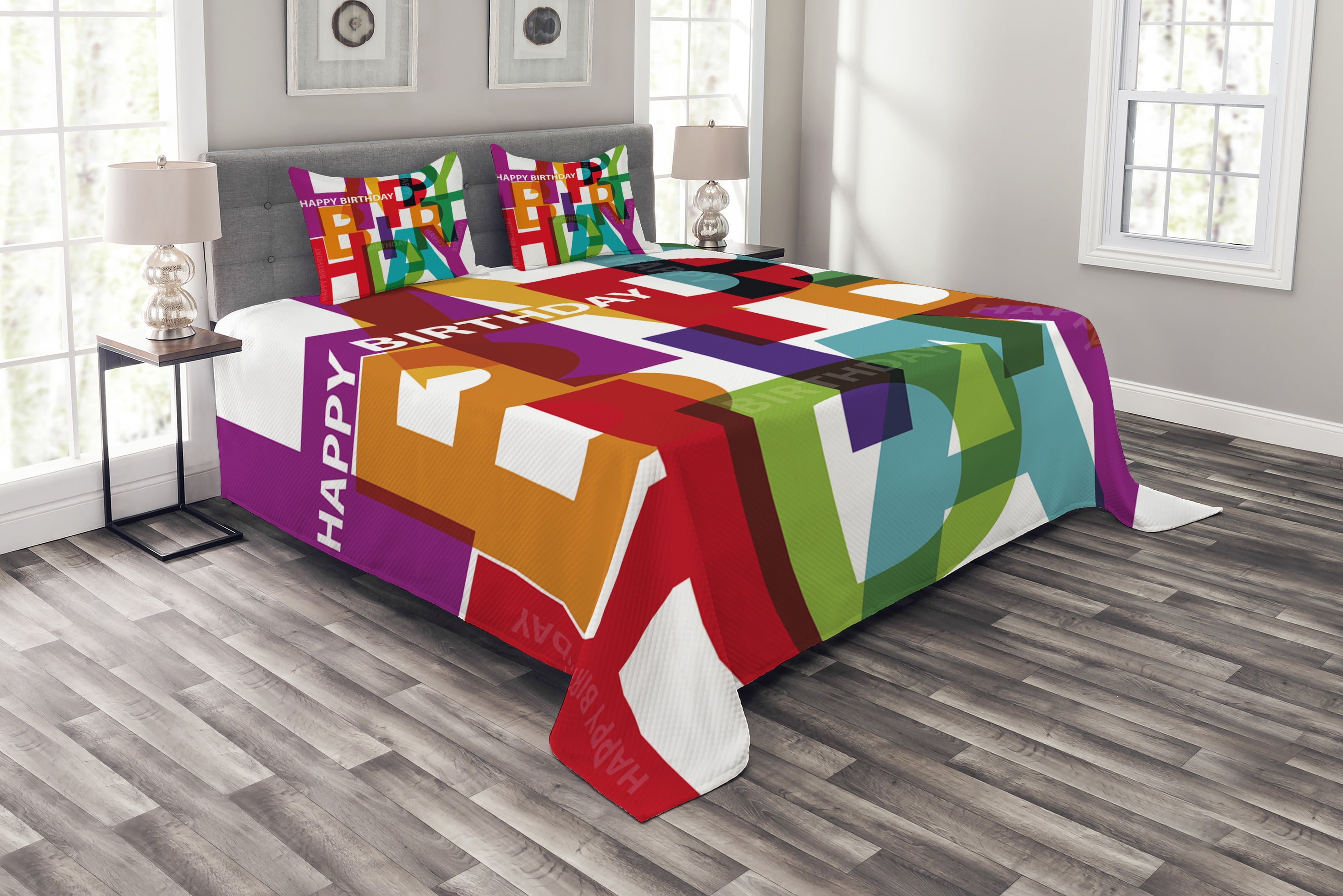 Ambesonne Colorful Quilted Bedspread Set 3 Pcs, Broken Text Graphic ...