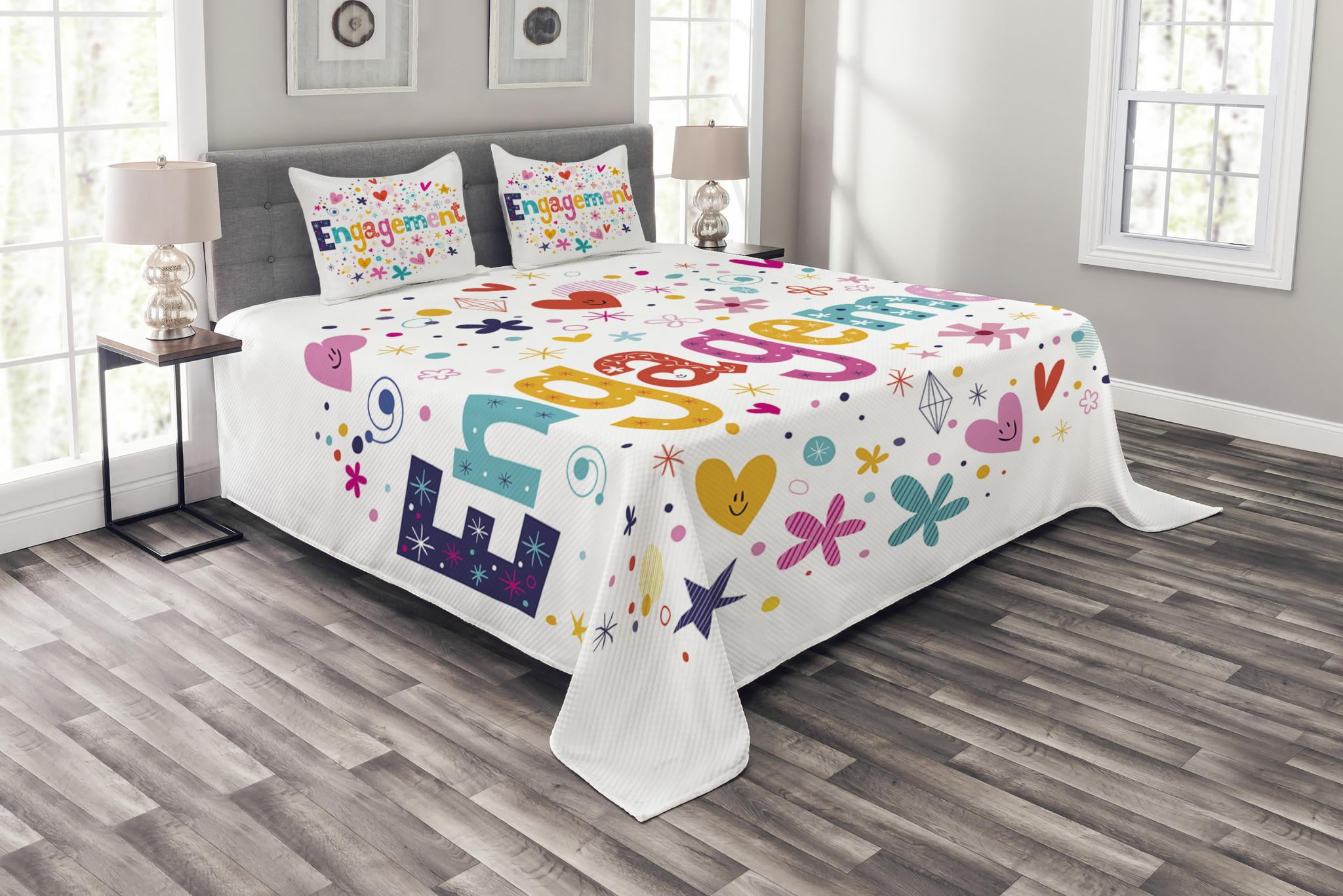 Ambesonne Colorful Quilted Bedspread Set 3 Pcs, Engagement Party, King ...