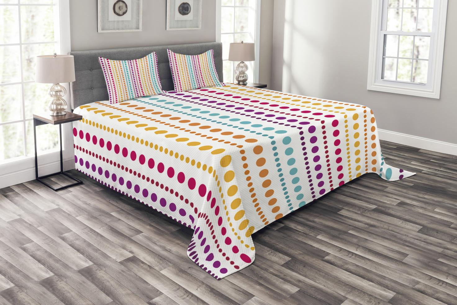 Ambesonne Colorful Quilted Bedspread Set 3 Pcs, Half Toned Polka Dots ...