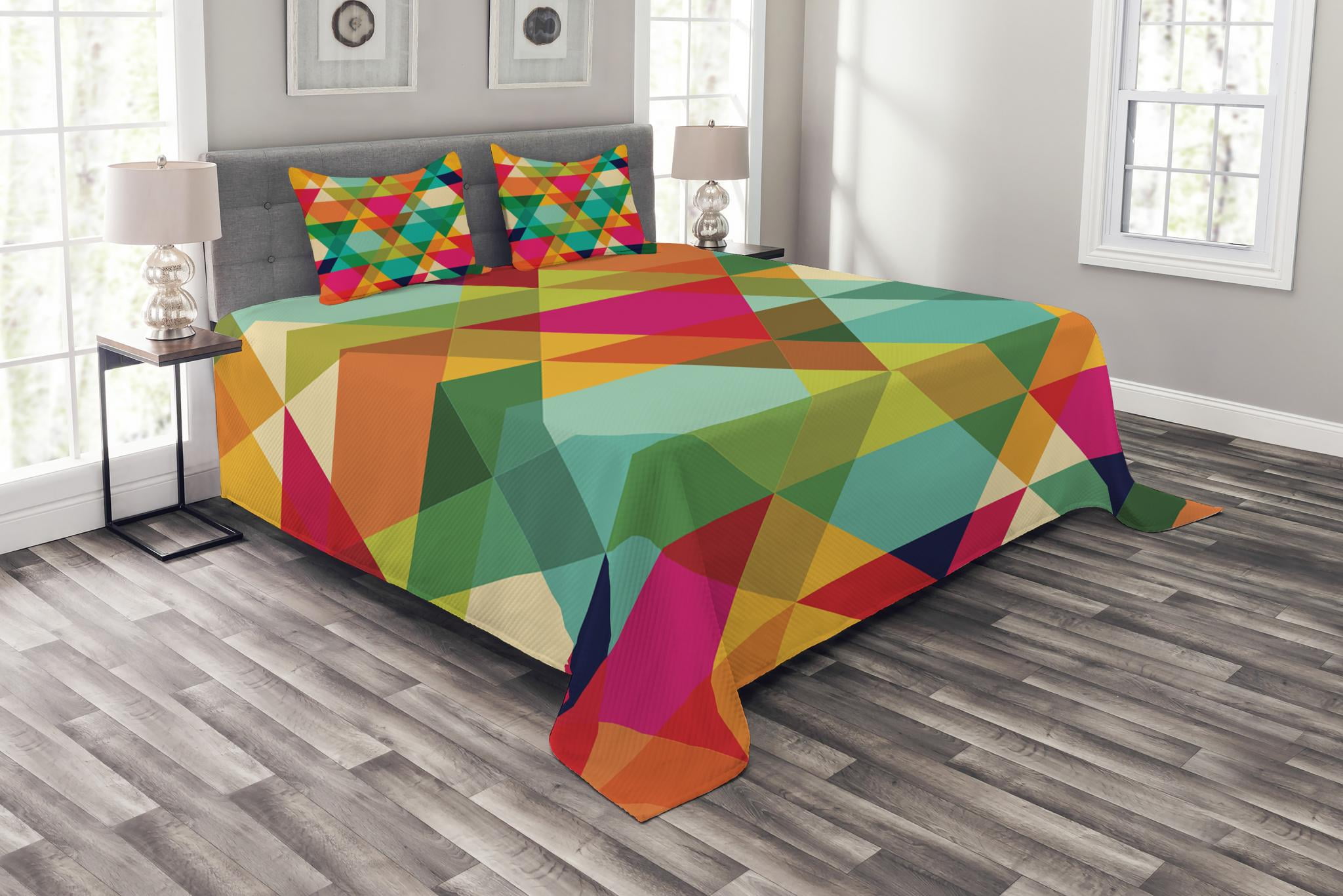 Ambesonne Colorful Quilted Bedspread Set 3 Pcs, Retro Colors Graphic ...