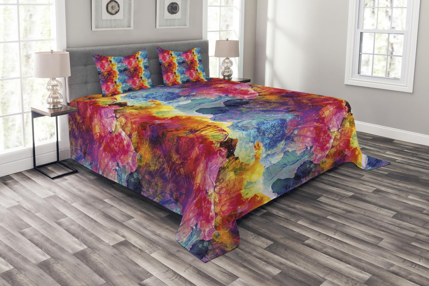 Ambesonne Colorful Quilted Bedspread Set 3 Pcs, Seamless Abstract Art ...