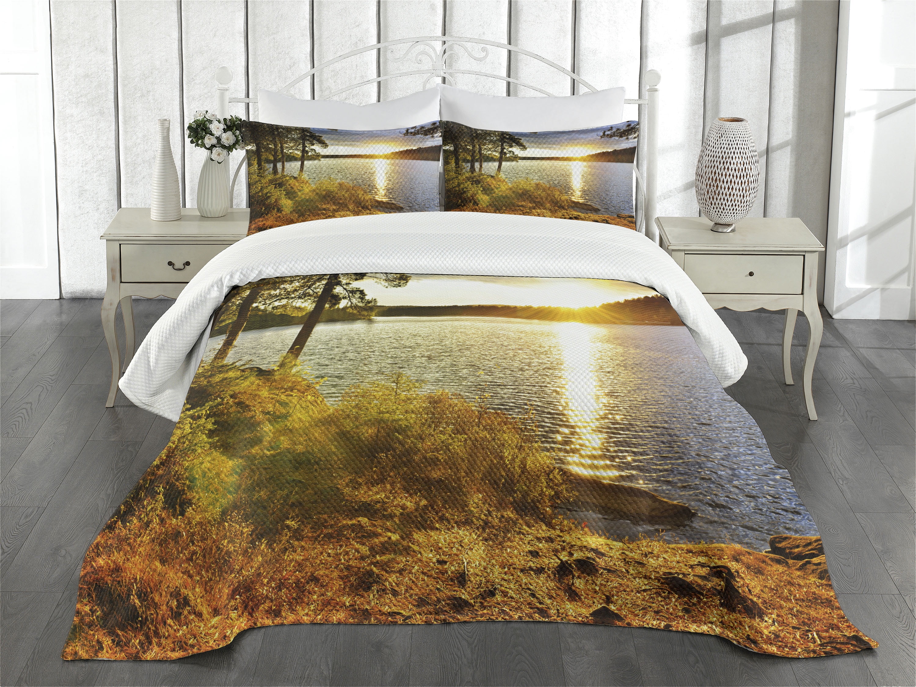 Ambesonne Colorful Quilted Bedspread Set 3 Pcs, Sunset Forest Canada ...