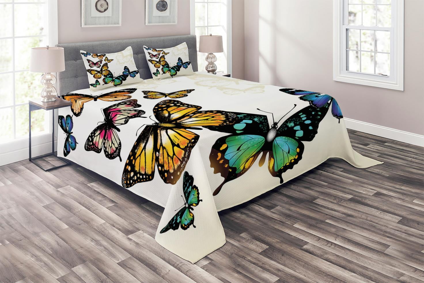Ambesonne Colorful Quilted Coverlet 3 Pcs, Monarch Shades Ombre, Queen ...