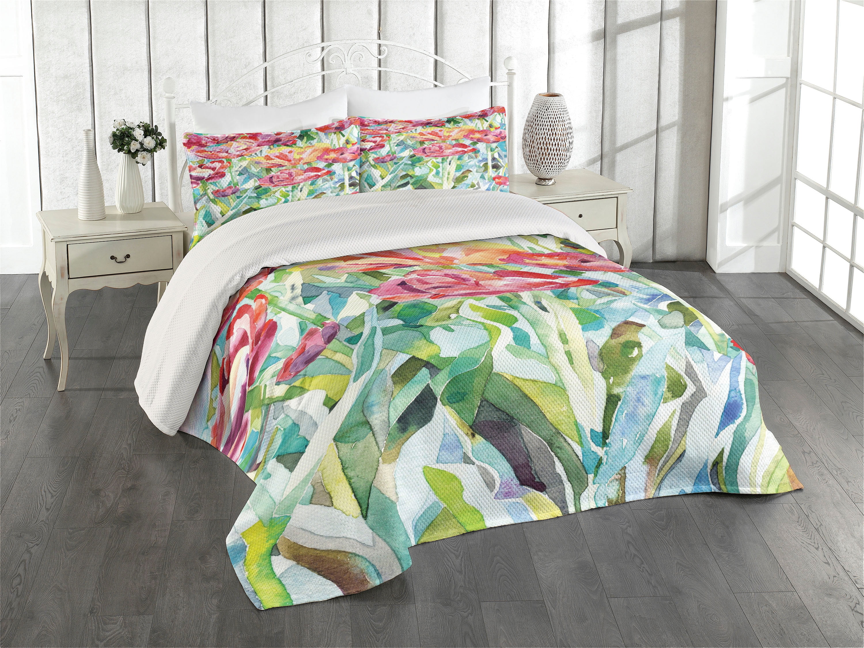 Ambesonne Colorful Quilted Coverlet 3 Pcs, Summer Spring, King Size ...