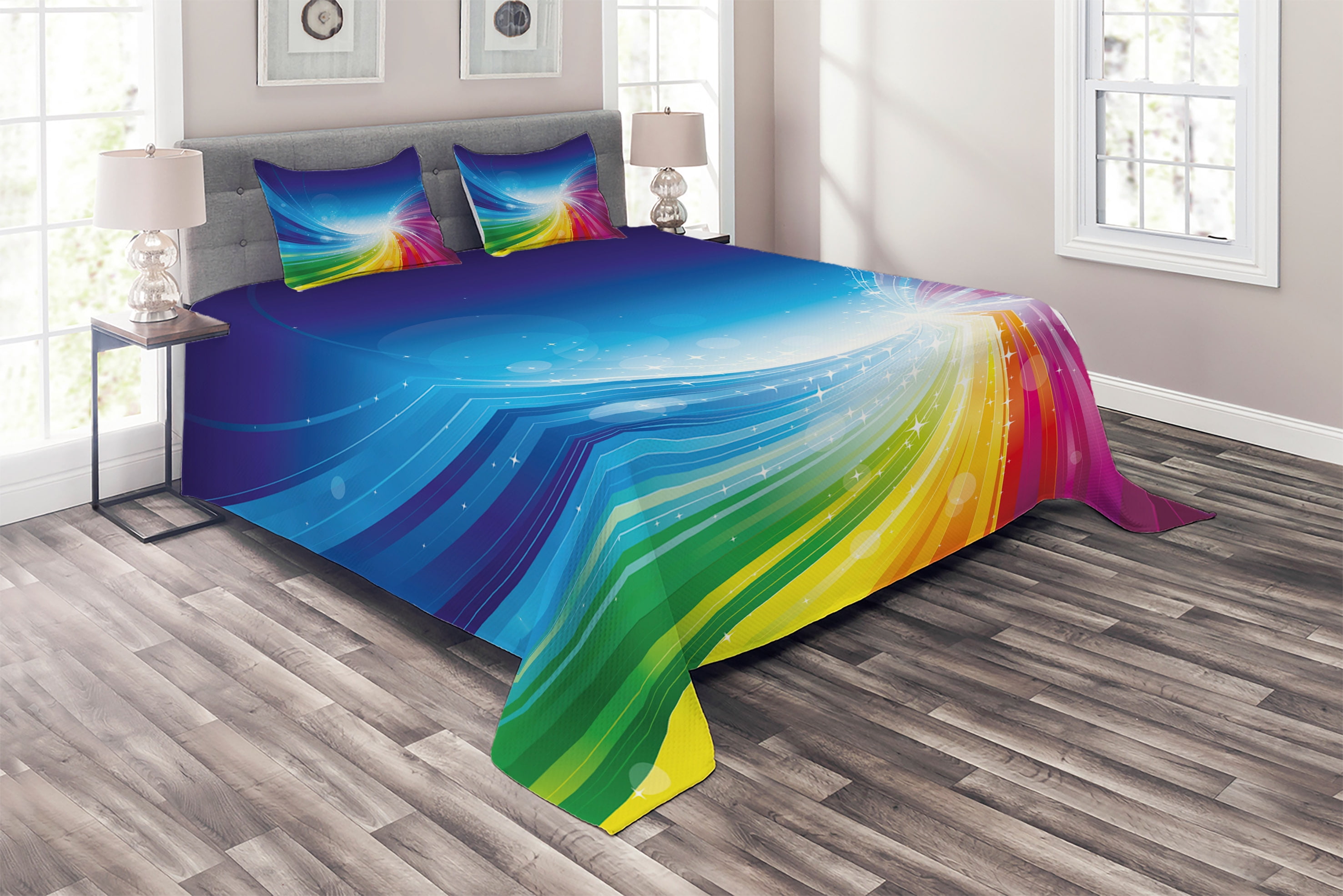 Ambesonne Colorful Quilted Coverlet 3 Pcs, Wavy Funky Pop Art, Queen ...