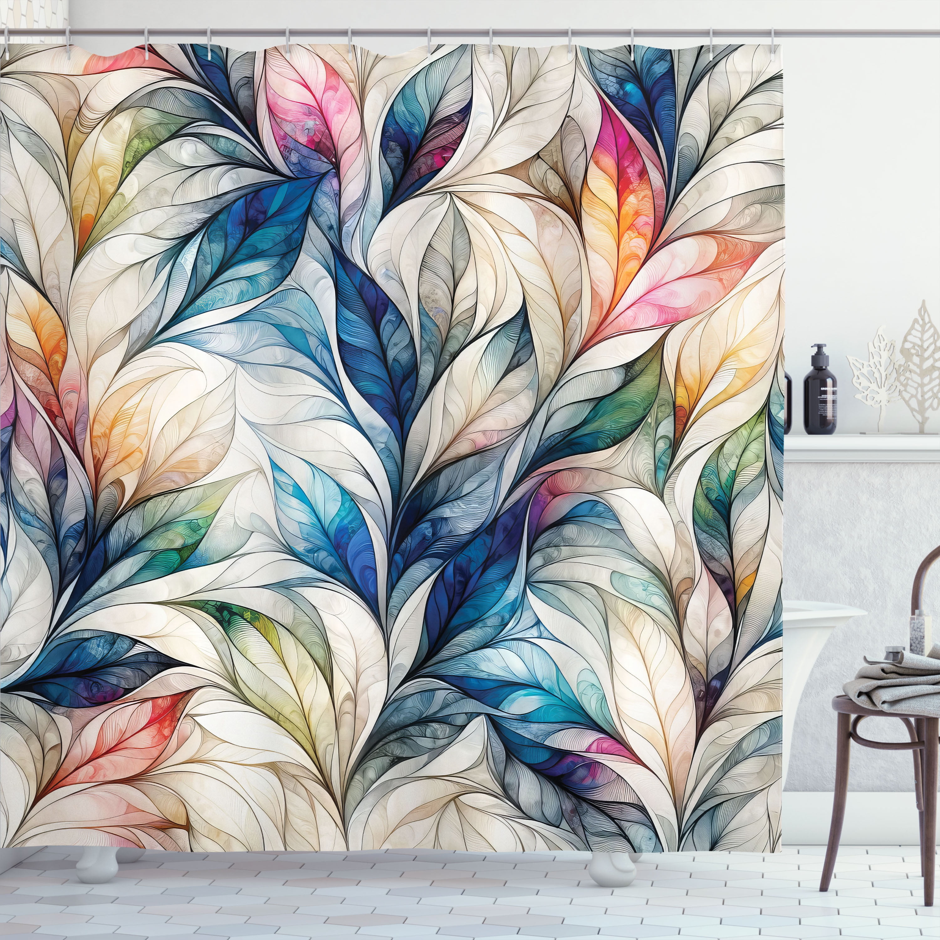 Ambesonne Colorful Shower Curtain, Fantasy Leaves Huddle Art, 69"Wx75"L ...