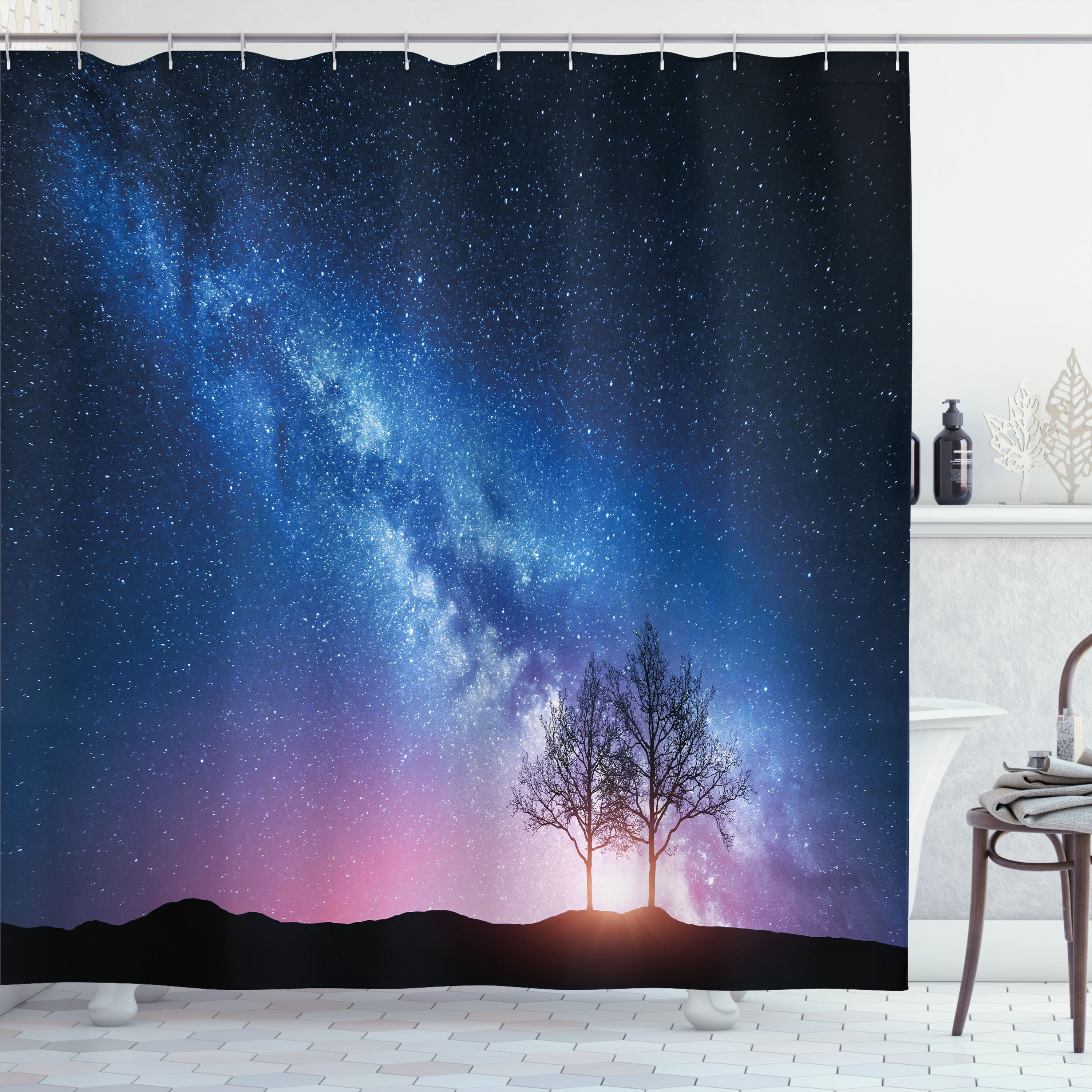 Ambesonne Colorful Shower Curtain, Leafless Trees at Night, 69"Wx84"L ...
