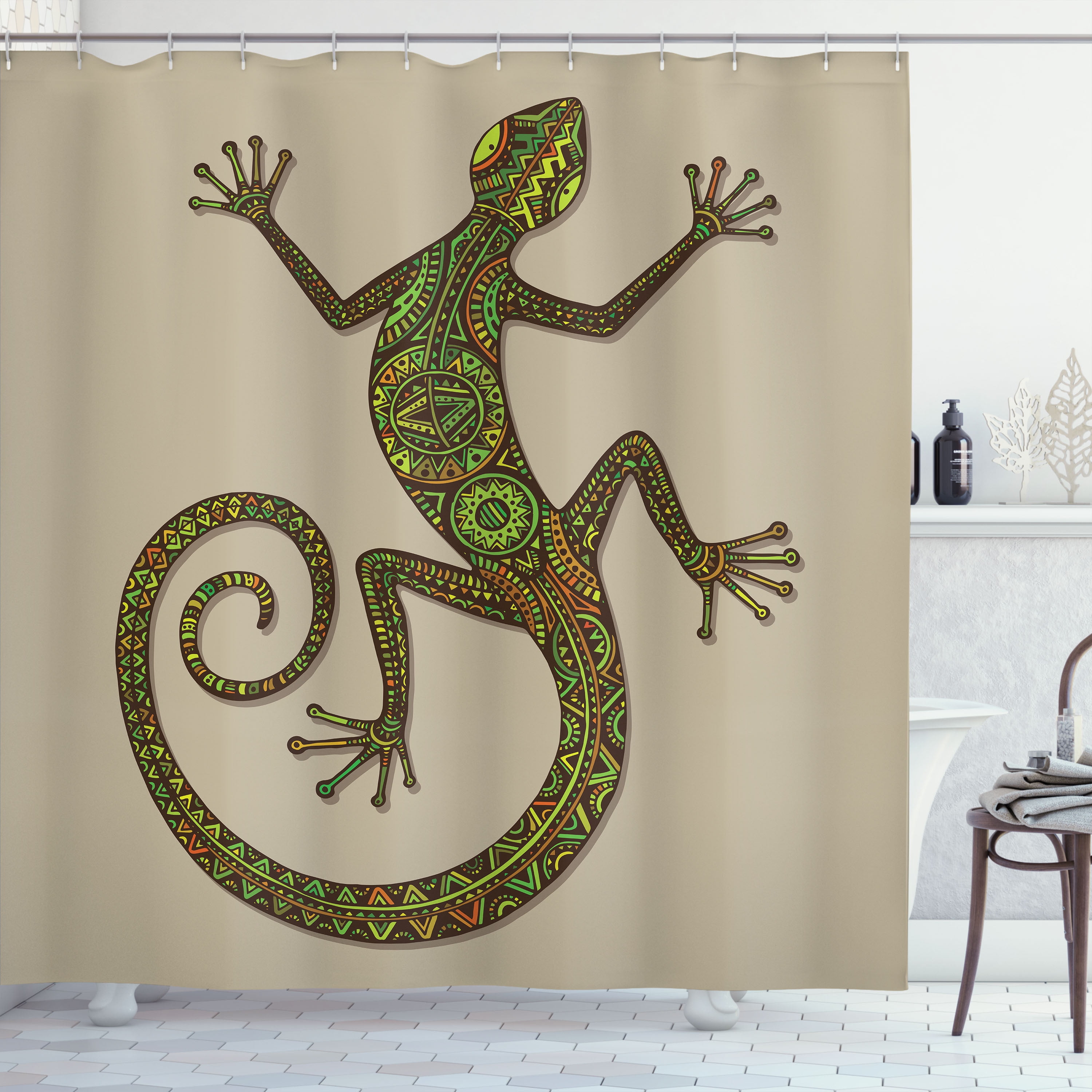 Ambesonne Colorful Shower Curtain, Lizard Pattern, 69"Wx84"L, Green Tan ...