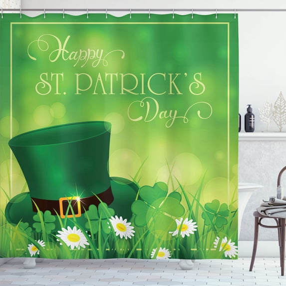 Ambesonne Colorful Shower Curtain, Lucky Shamrock, 69"Wx75"L, Green ...
