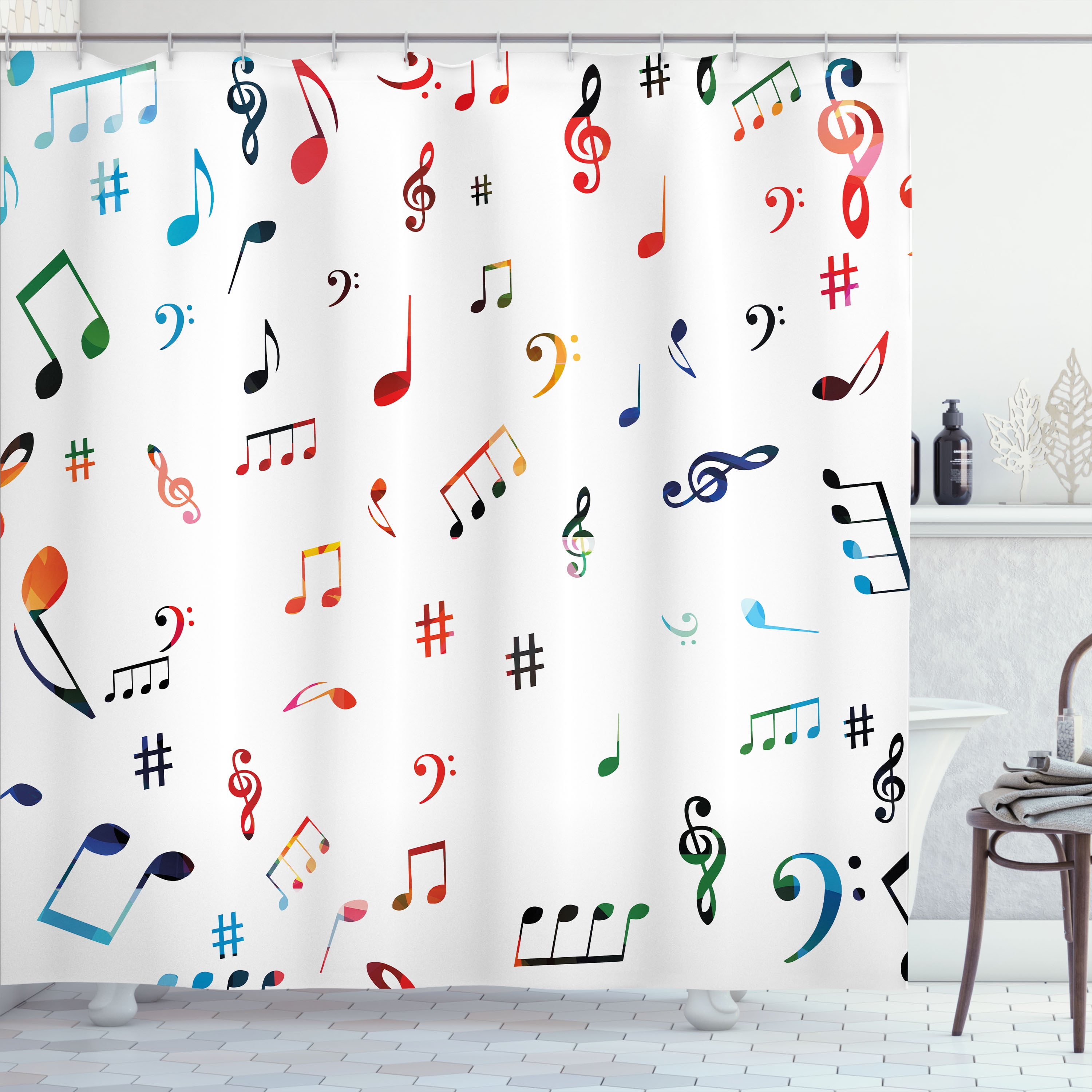 Ambesonne Colorful Shower Curtain, Musical Notes and Symbols, 69"Wx75"L ...