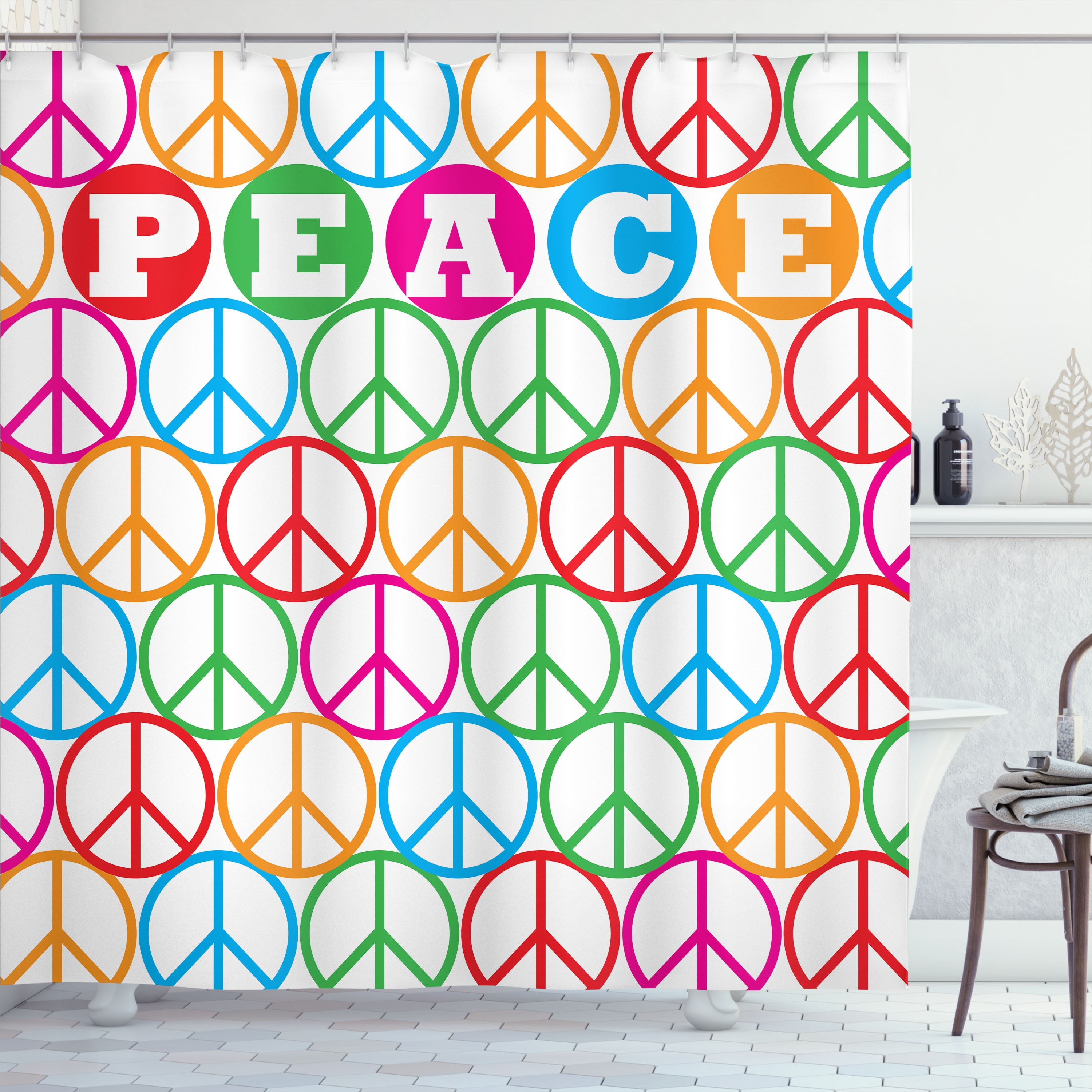 Ambesonne Colorful Shower Curtain, Peace Letters, 69"Wx84"L, Multicolor ...