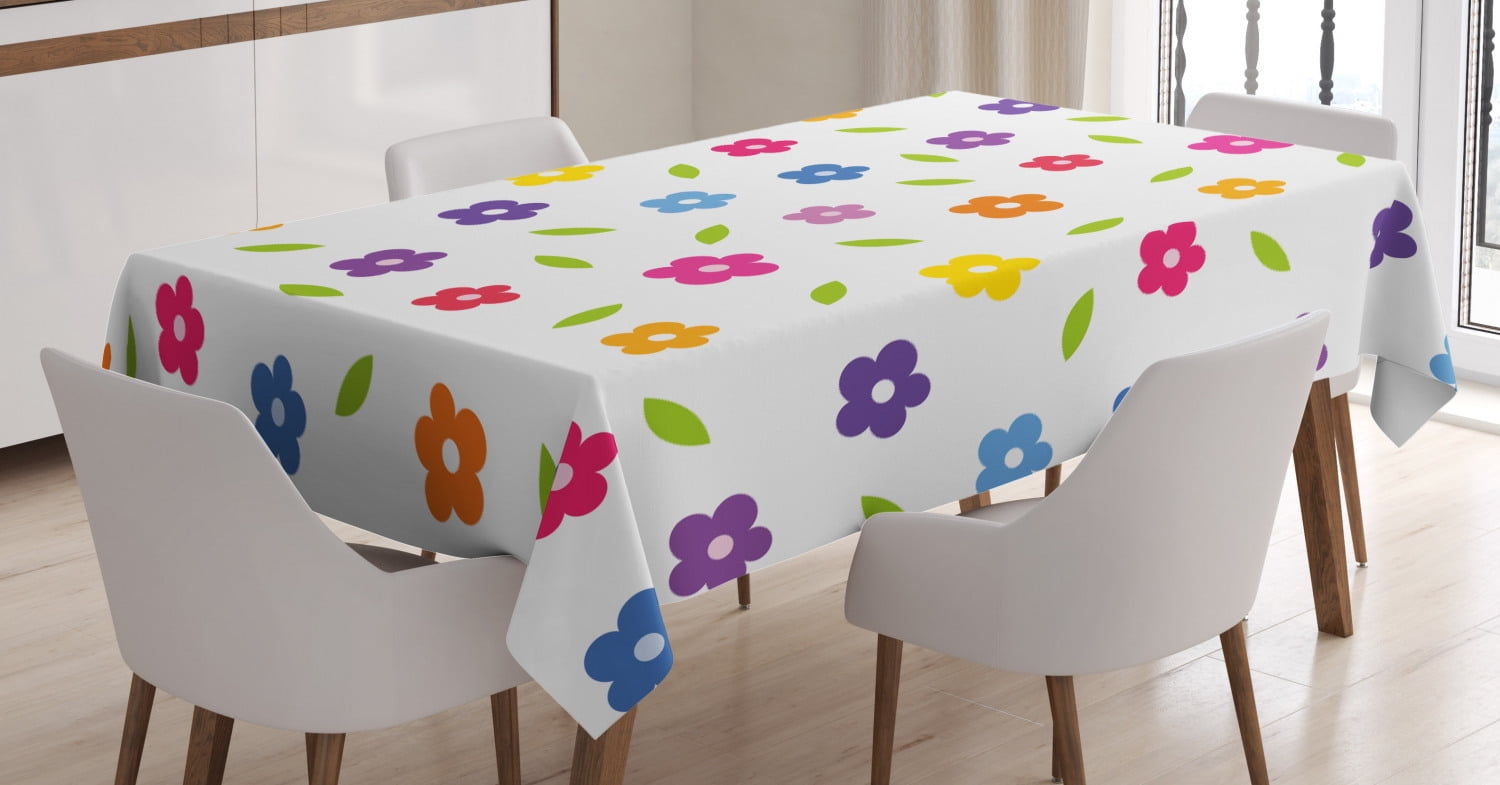 Ambesonne Colorful Tablecloth Rectangular Table Cover, Daisies Leaves ...