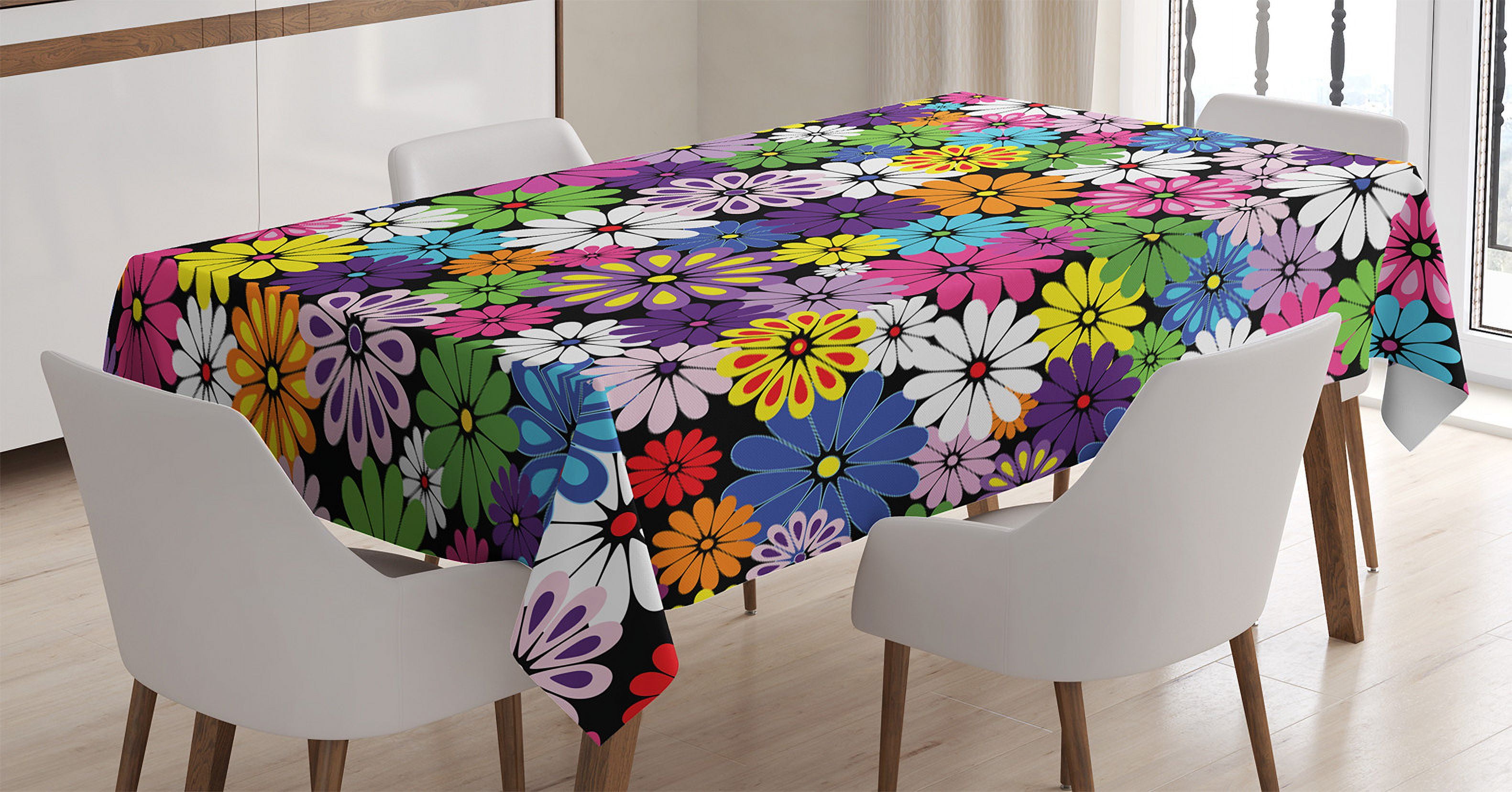 Ambesonne Colorful Tablecloth Rectangular Table Cover, Floral Vivid ...