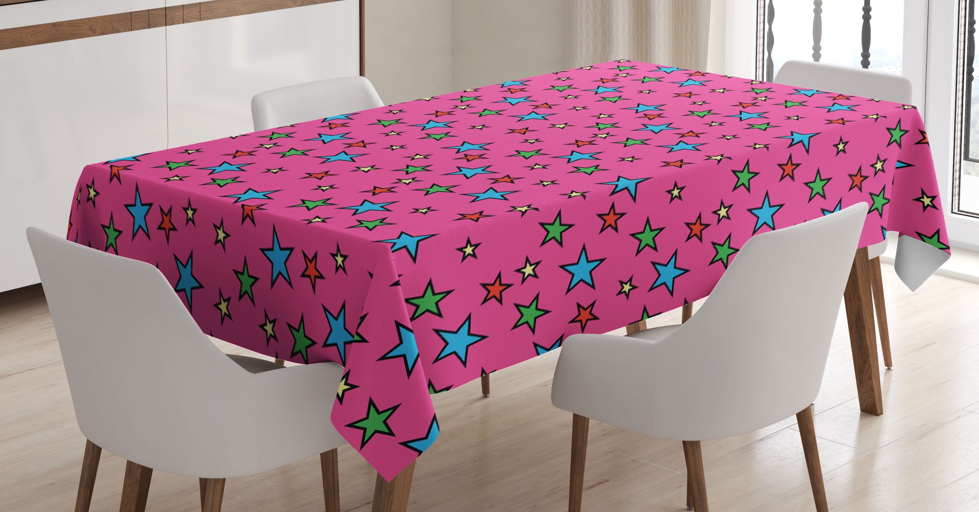 Ambesonne Colorful Tablecloth Rectangular Table Cover, Hot Pink Retro ...